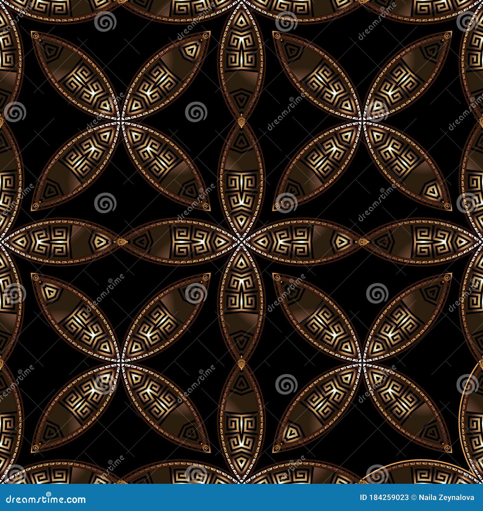 Gold 3d Floral Greek Vector Seamless Pattern. Ornamental Textured ...