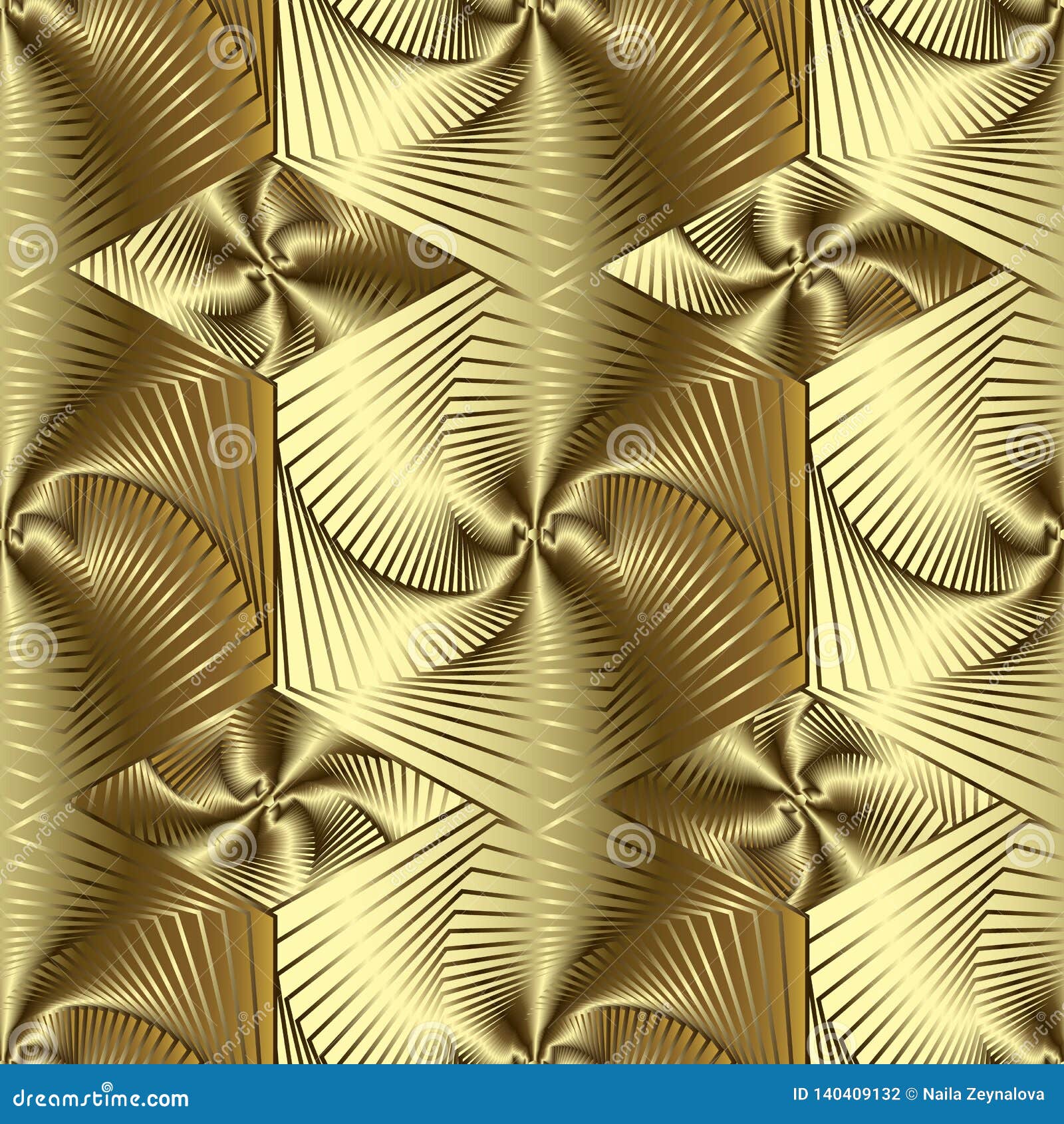 Gold 3d Line Art Geometric Vector Seamless Pattern. Golden Surface ...
