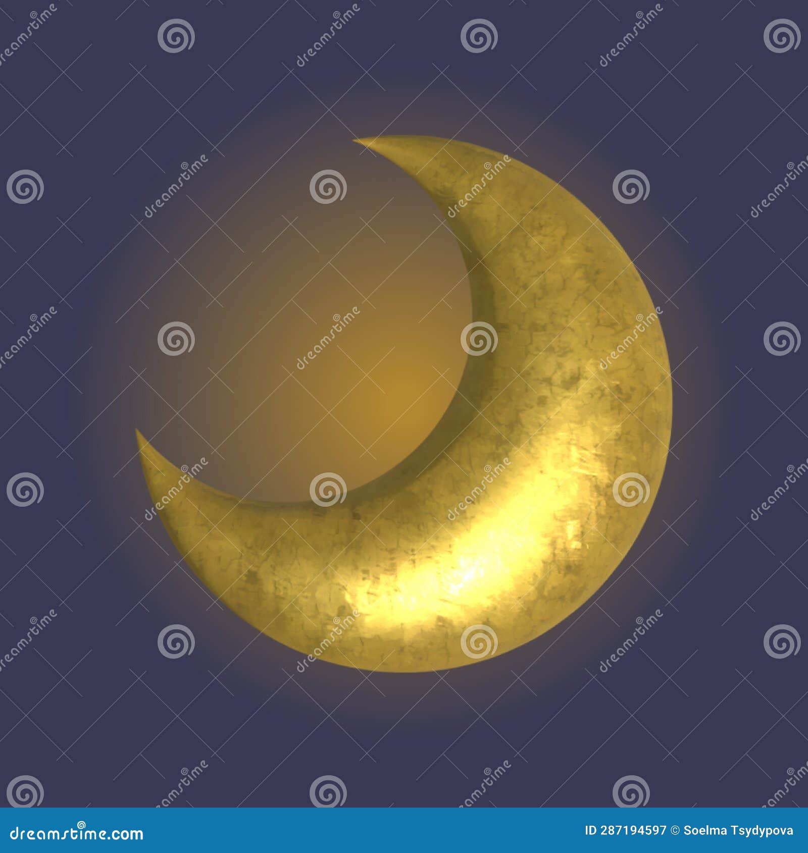 Gold 3d Moon on Blue Background. Vector Golden Crescent Stock Vector ...