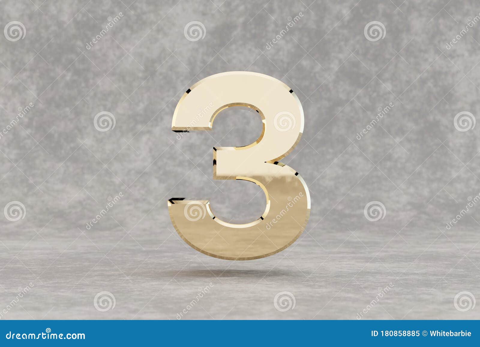 Gold 3d Number 3. Glossy Golden Number on Concrete Background. 3d ...