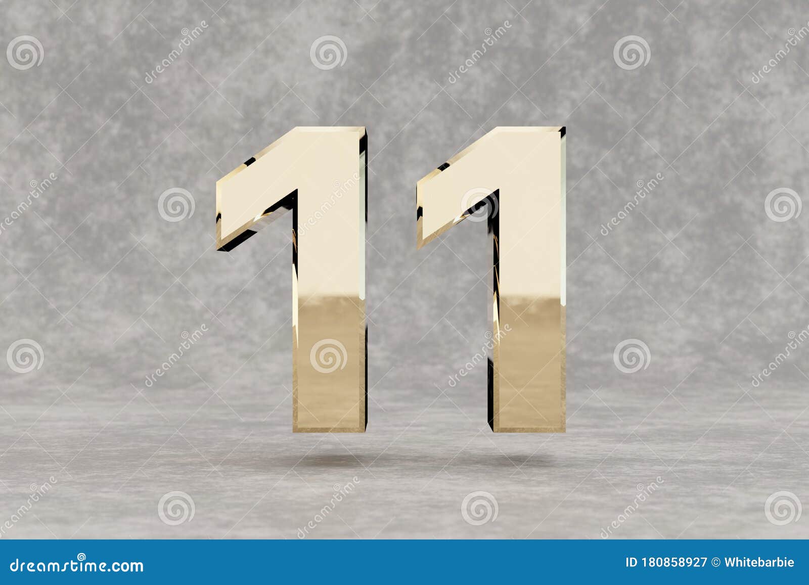 Gold 3d Number 11. Glossy Golden Number on Concrete Background. 3d ...