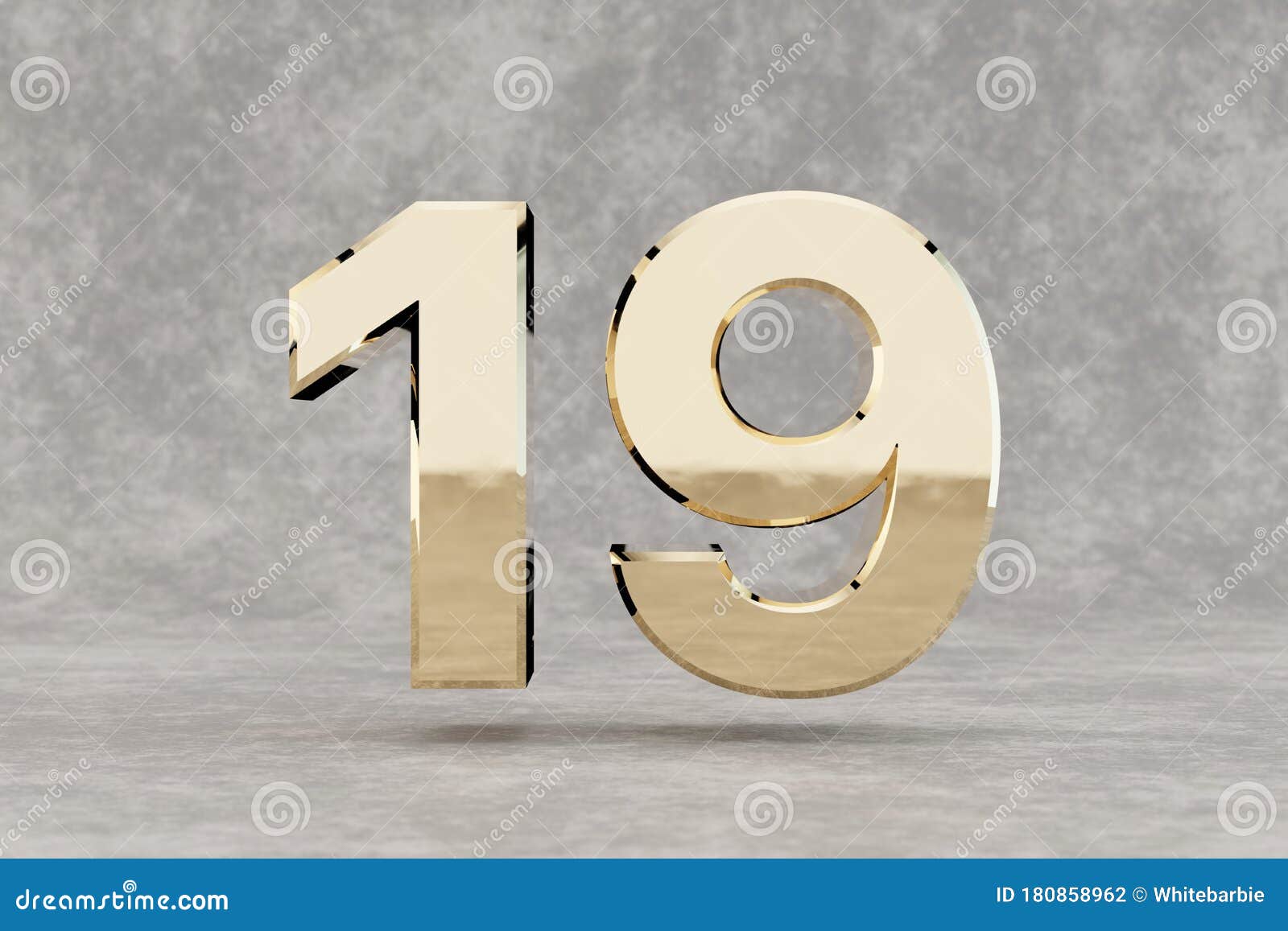 Gold 3d Number 19. Glossy Golden Number on Concrete Background. 3d ...