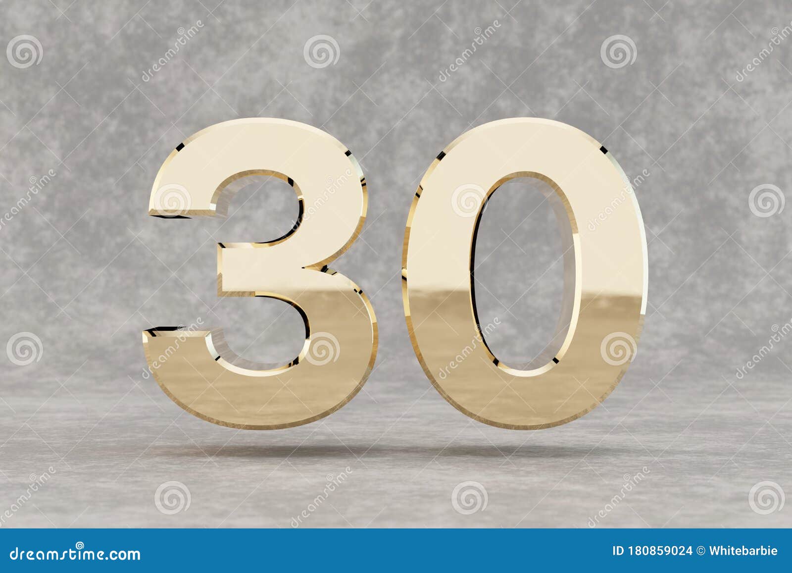 Gold 3d Number 30. Glossy Golden Number on Concrete Background. 3d ...