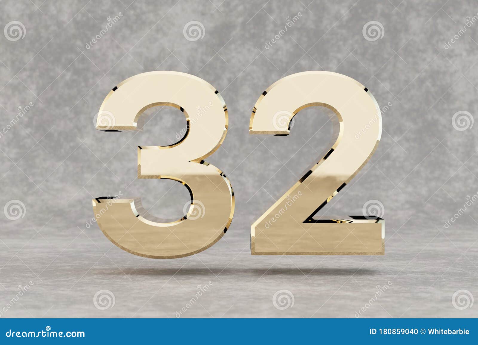 Gold 3d Number 32. Glossy Golden Number on Concrete Background. 3d ...