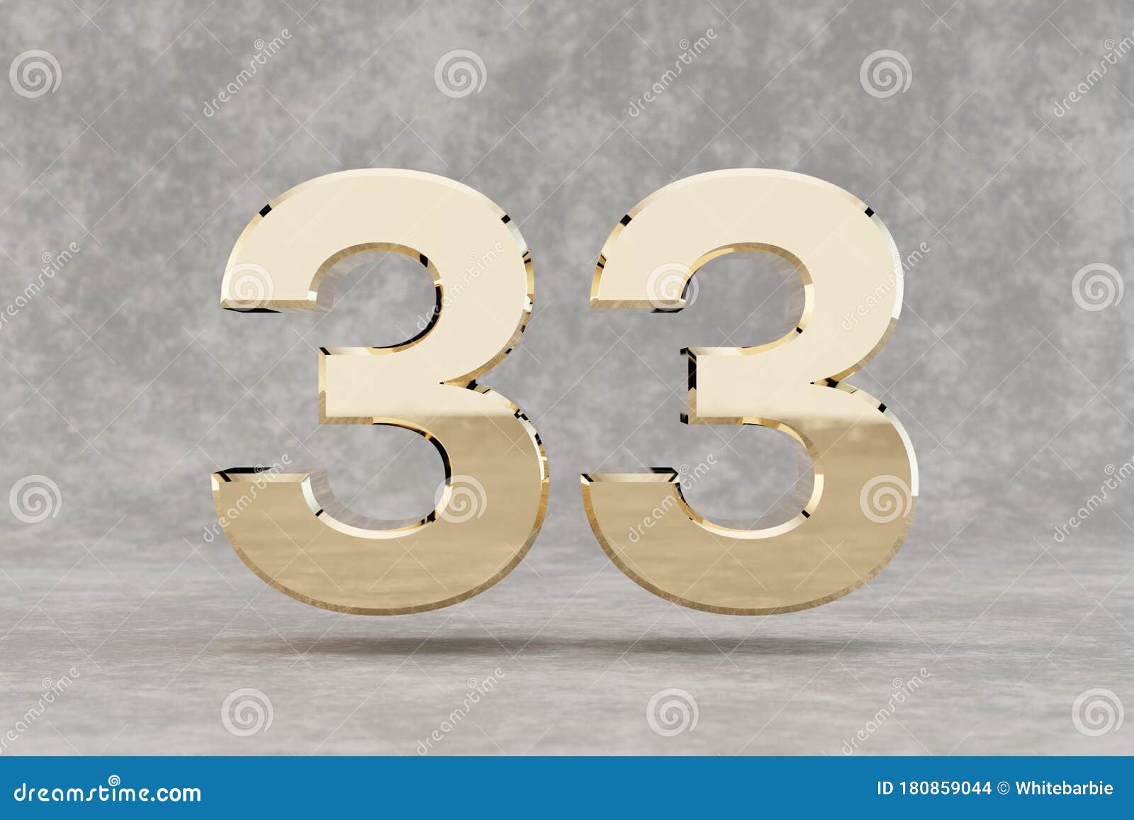 Gold 3d Number 33. Glossy Golden Number on Concrete Background. 3d ...
