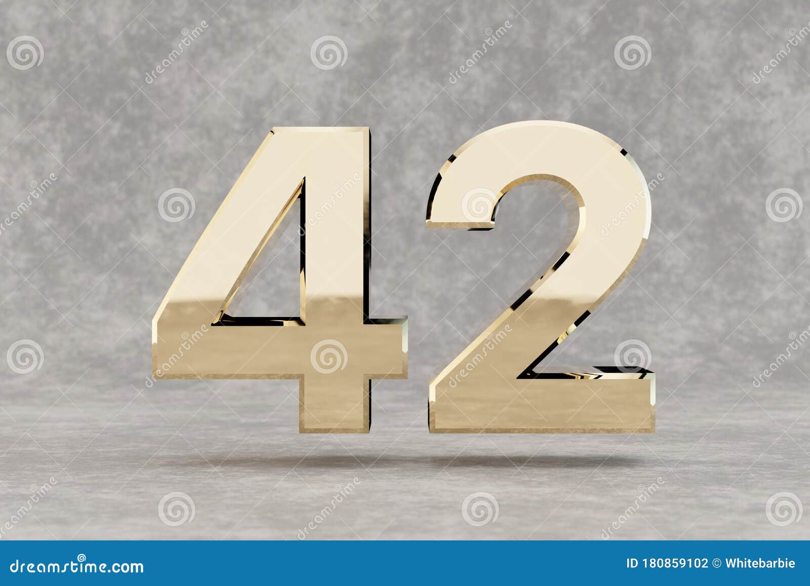 Gold 3d Number 42. Glossy Golden Number on Concrete Background. 3d ...