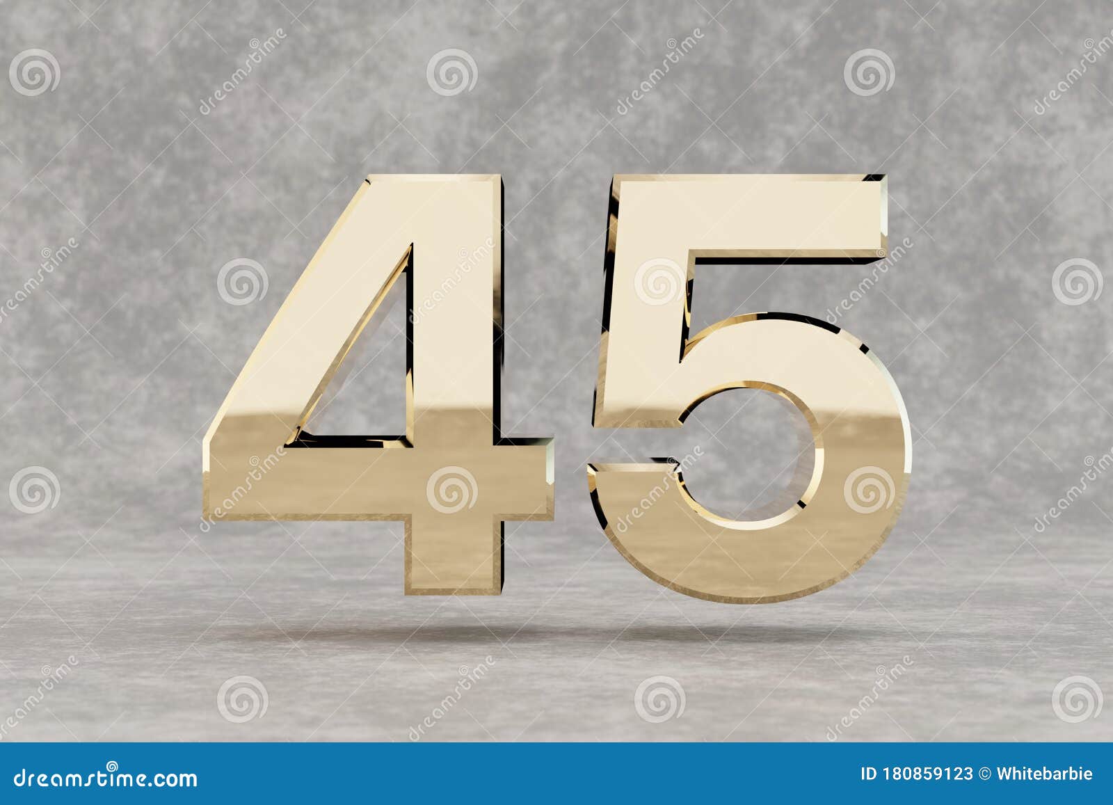 Gold 3d Number 45. Glossy Golden Number on Concrete Background. 3d ...