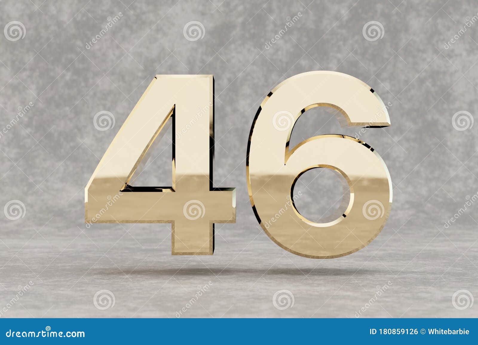 Gold 3d Number 46. Glossy Golden Number on Concrete Background. 3d ...