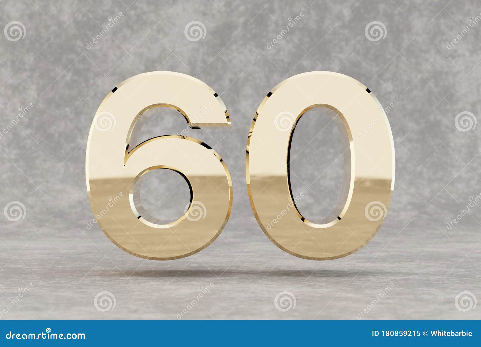 Gold 3d Number 60. Glossy Golden Number on Concrete Background. 3d ...
