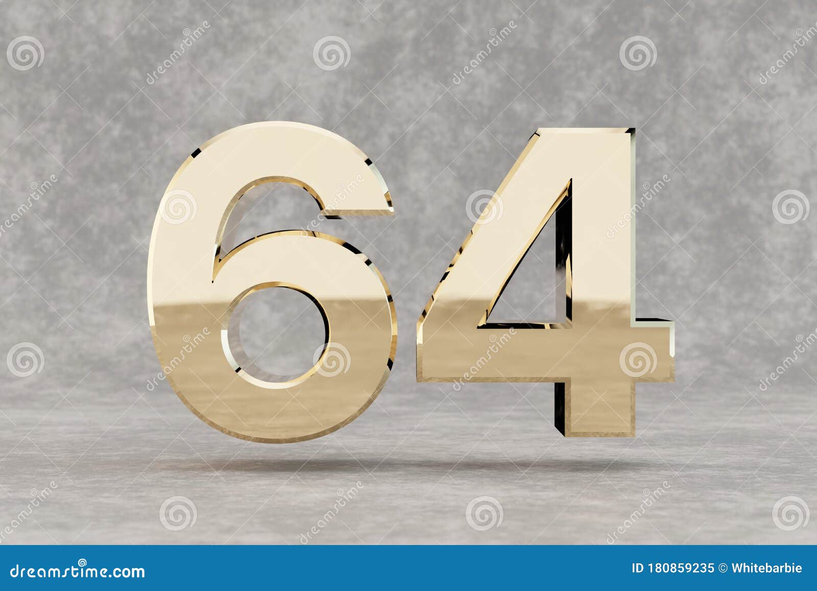 Gold 3d Number 64. Glossy Golden Number on Concrete Background. 3d ...