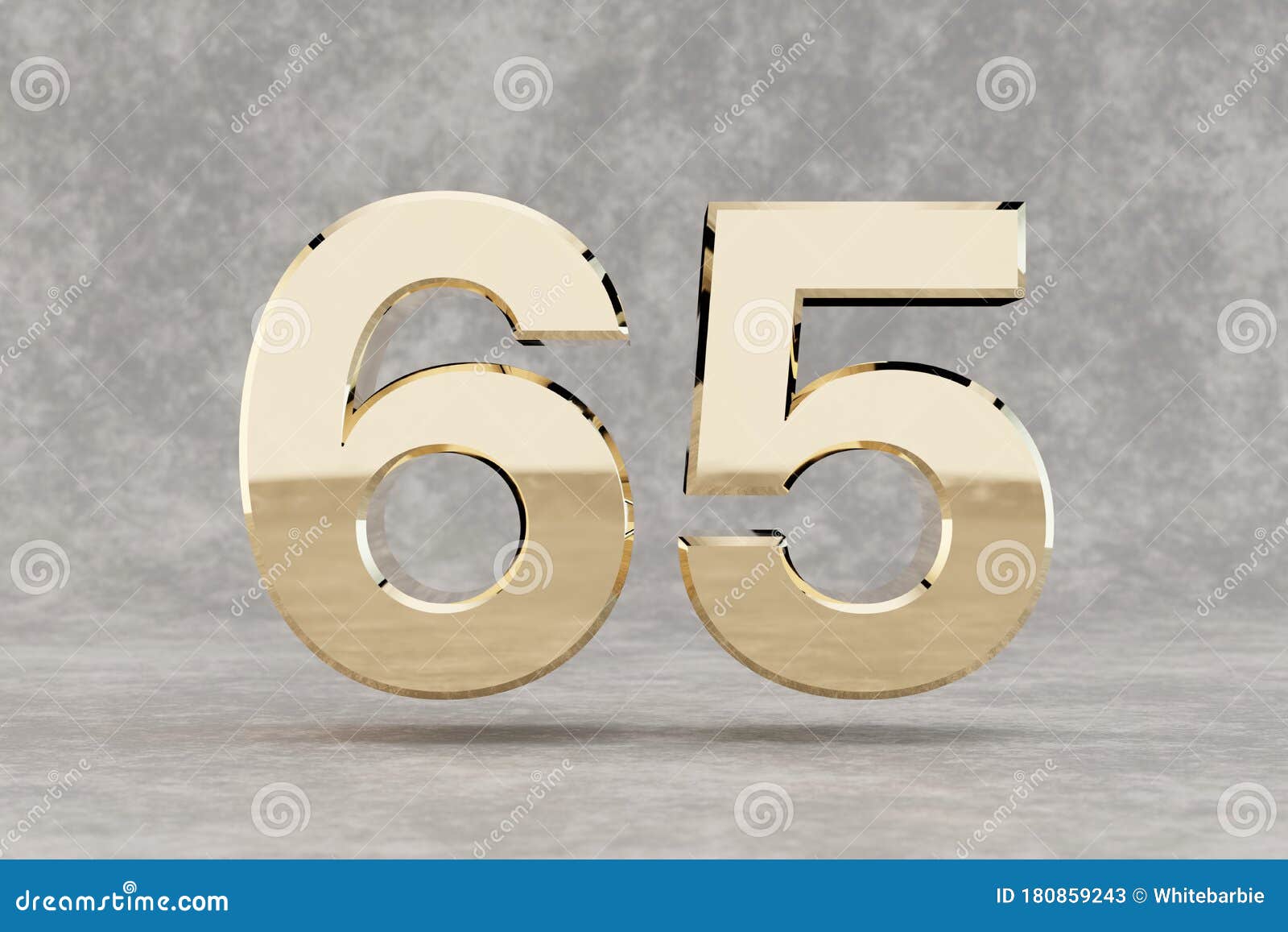 Gold 3d Number 65. Glossy Golden Number on Concrete Background. 3d ...