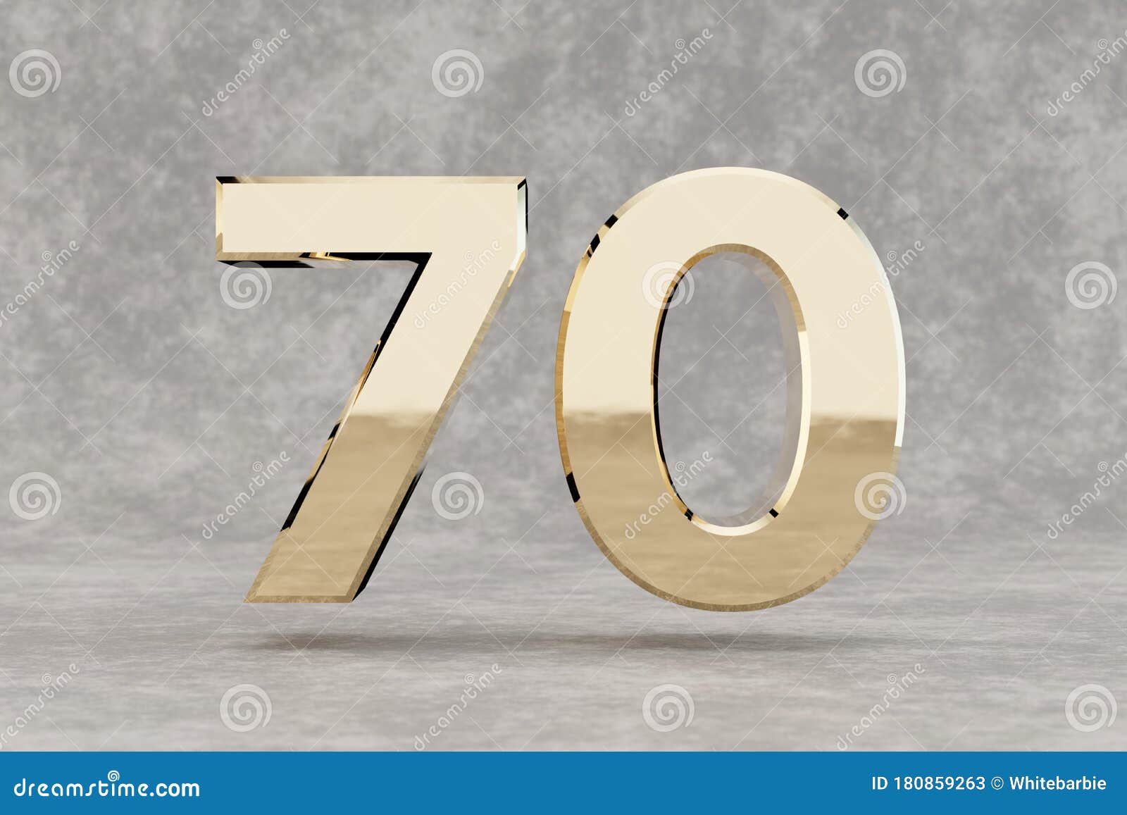 Gold 3d Number 70. Glossy Golden Number on Concrete Background. 3d ...