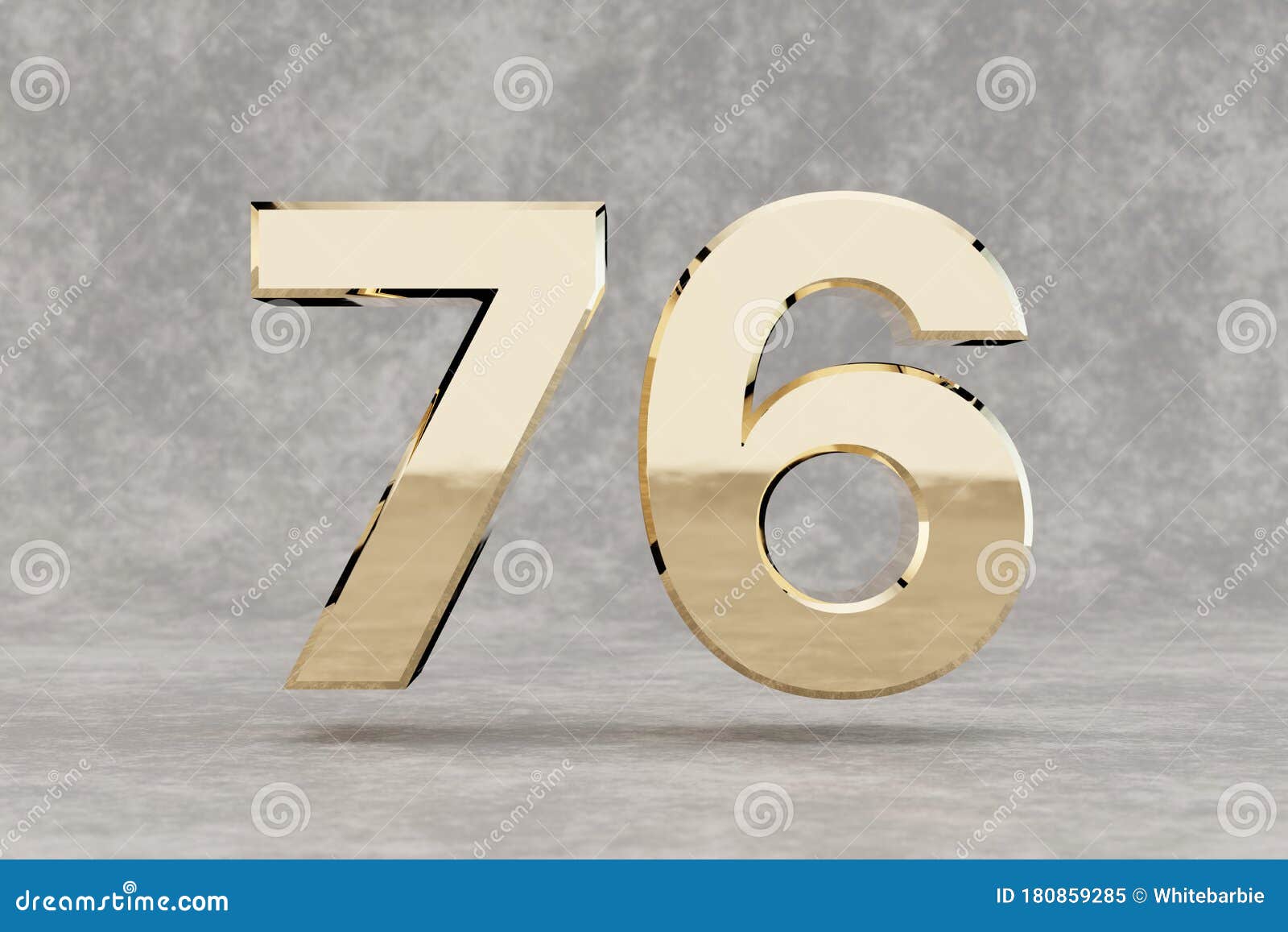 Gold 3d Number 76. Glossy Golden Number on Concrete Background. 3d ...