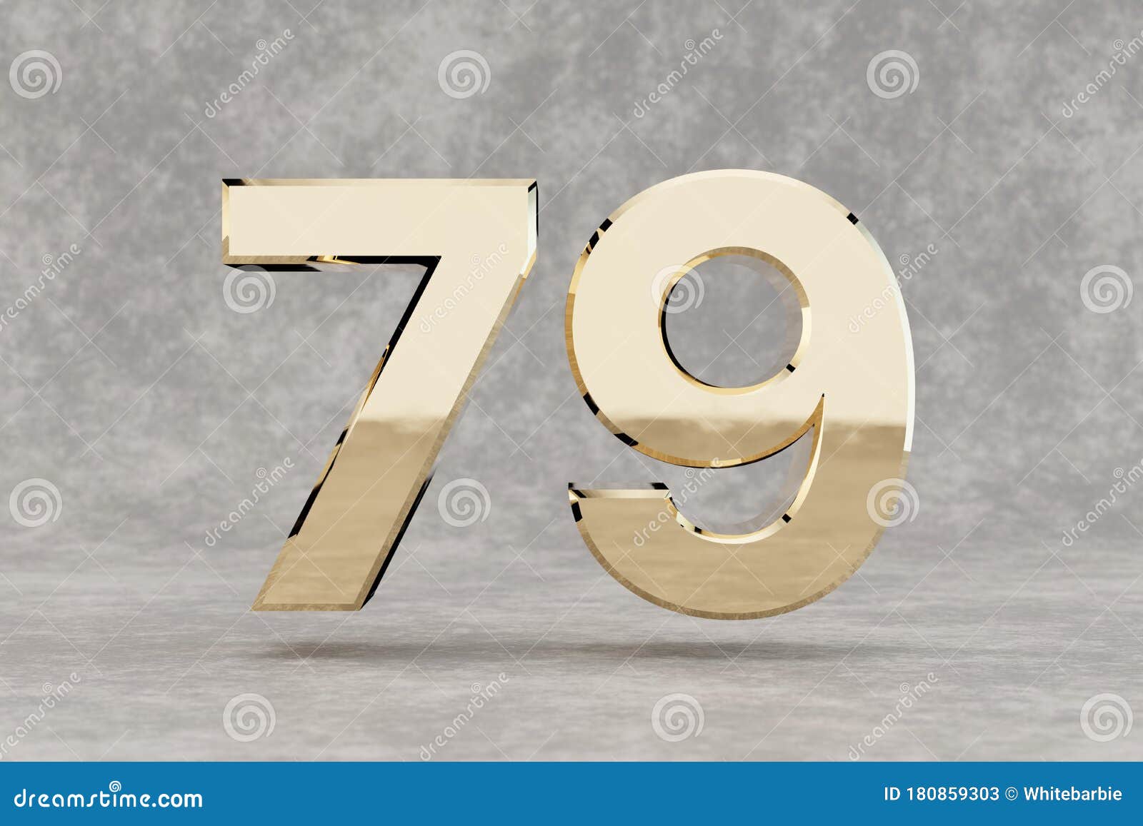 Gold 3d Number 79. Glossy Golden Number on Concrete Background. 3d ...