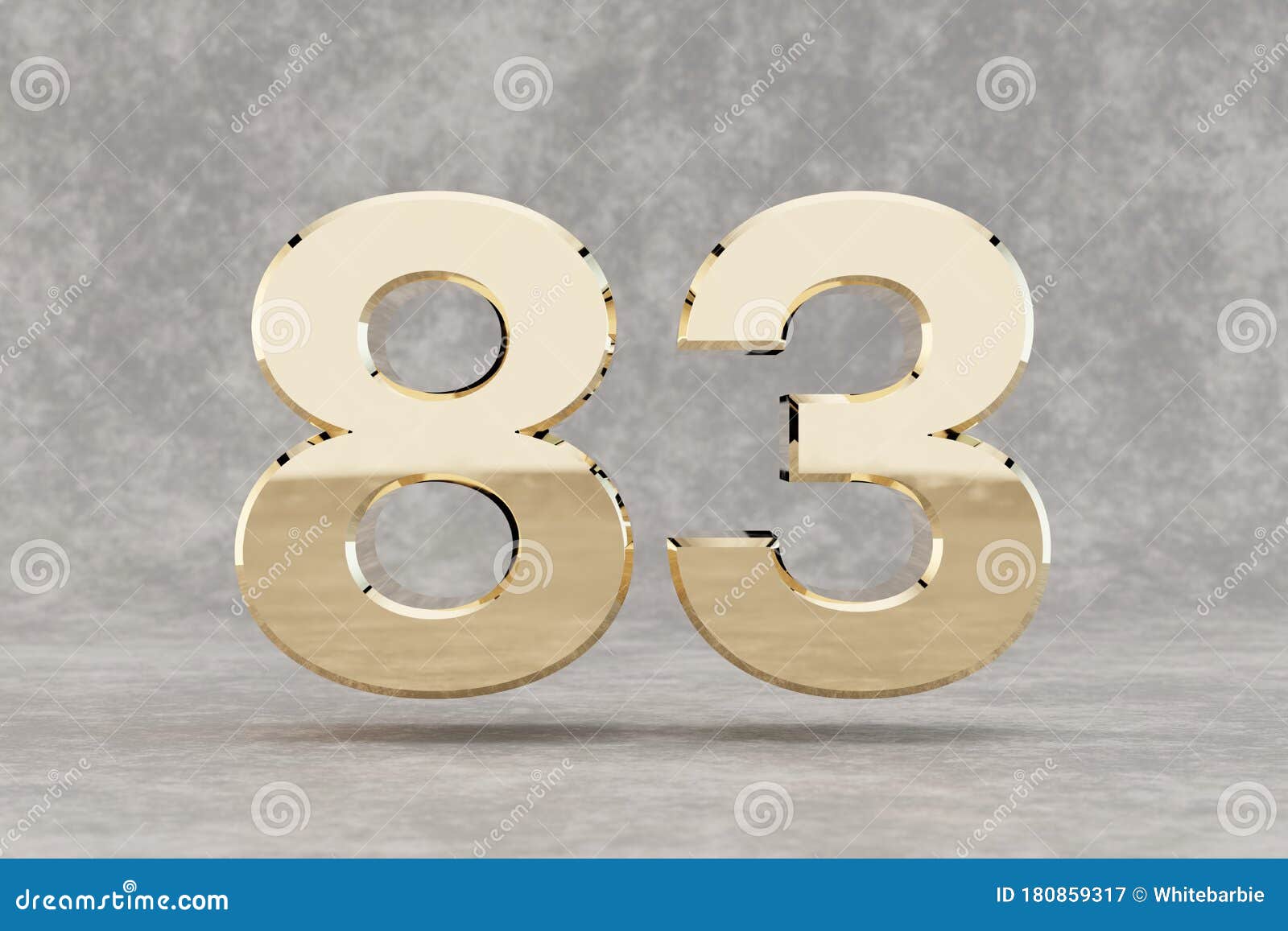Gold 3d Number 83. Glossy Golden Number on Concrete Background. 3d ...