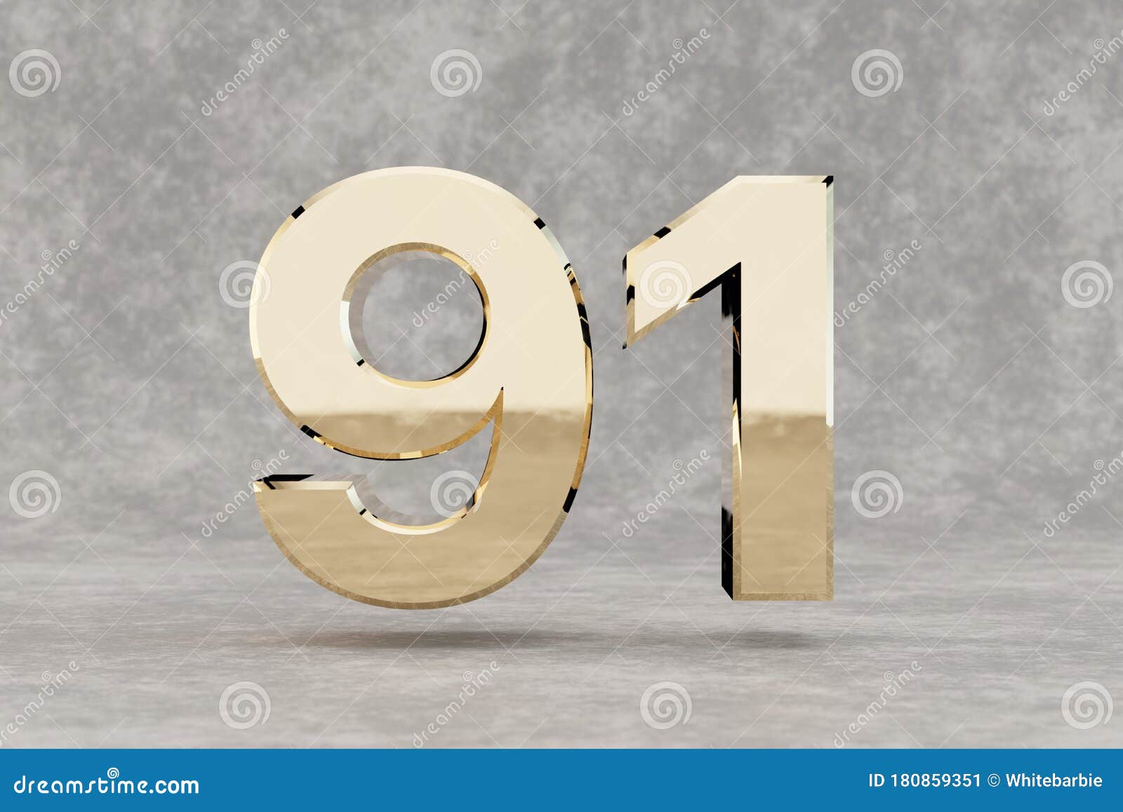 Gold 3d Number 91. Glossy Golden Number on Concrete Background. 3d ...