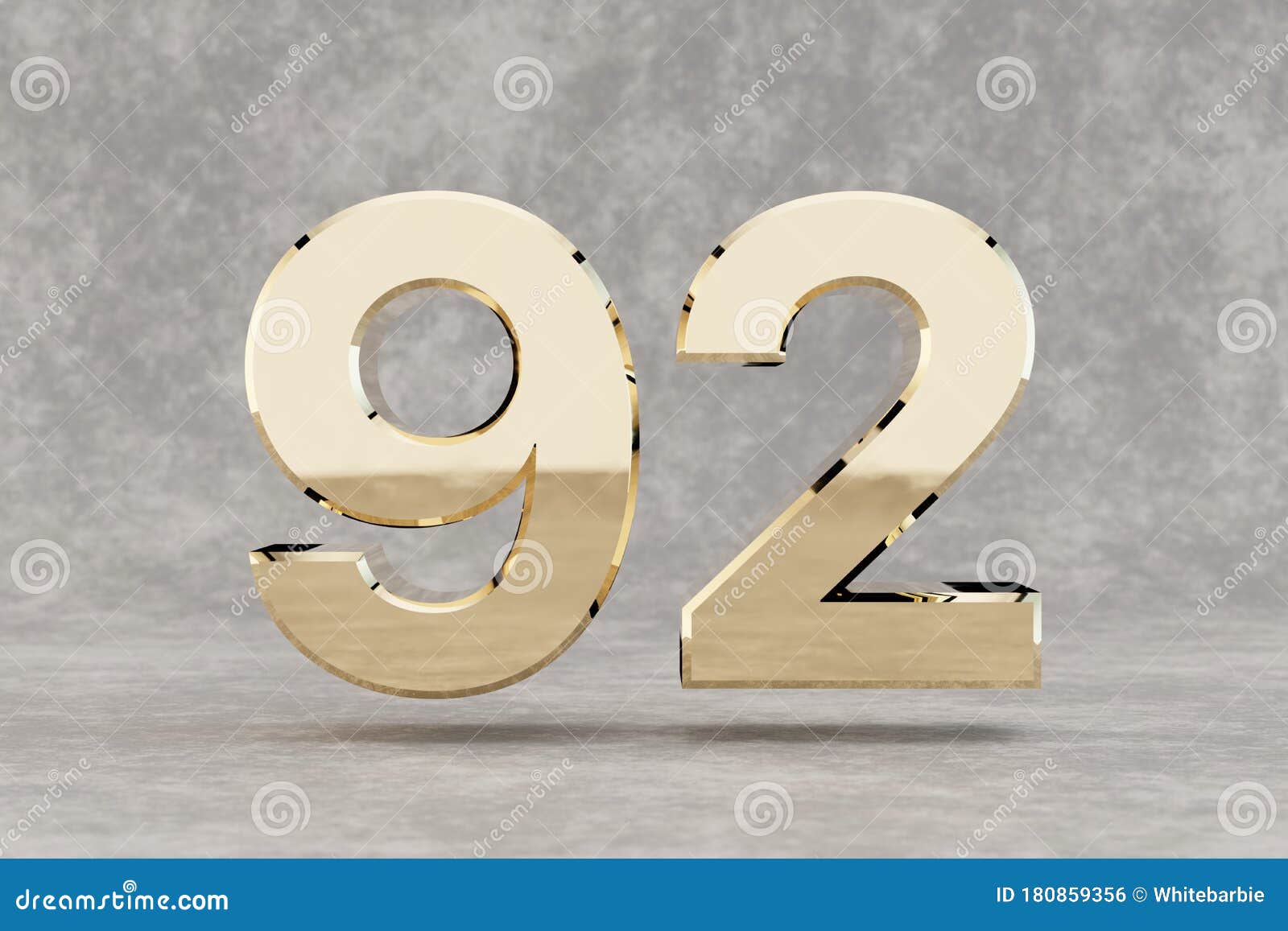 Gold 3d Number 92. Glossy Golden Number on Concrete Background. 3d ...