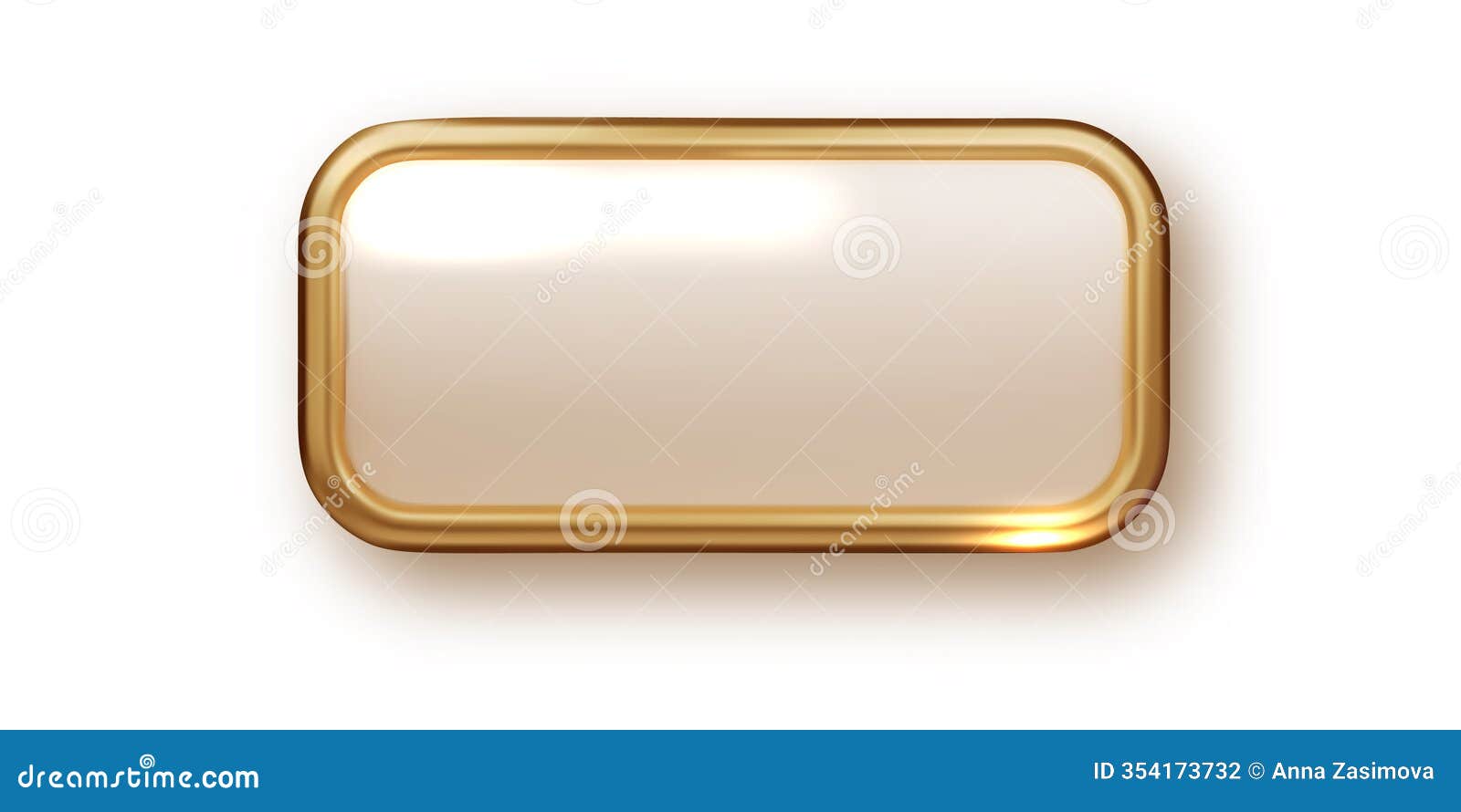 Gold 3d Rectangle Button Isolated on White Background. Glossy Golden ...
