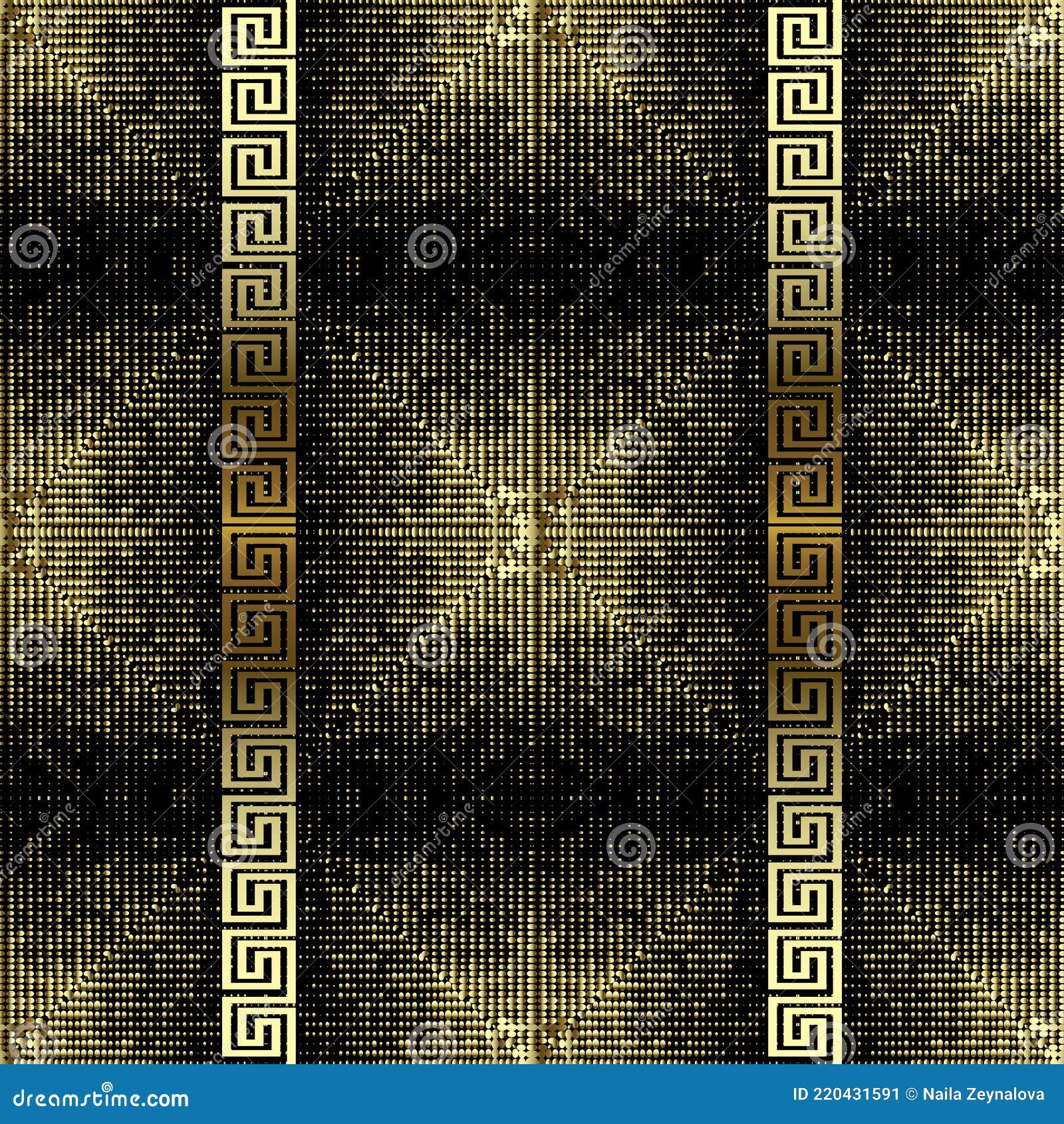 Gold 3d Textured Seamless Pattern. Greek Borders Background. Dotted ...