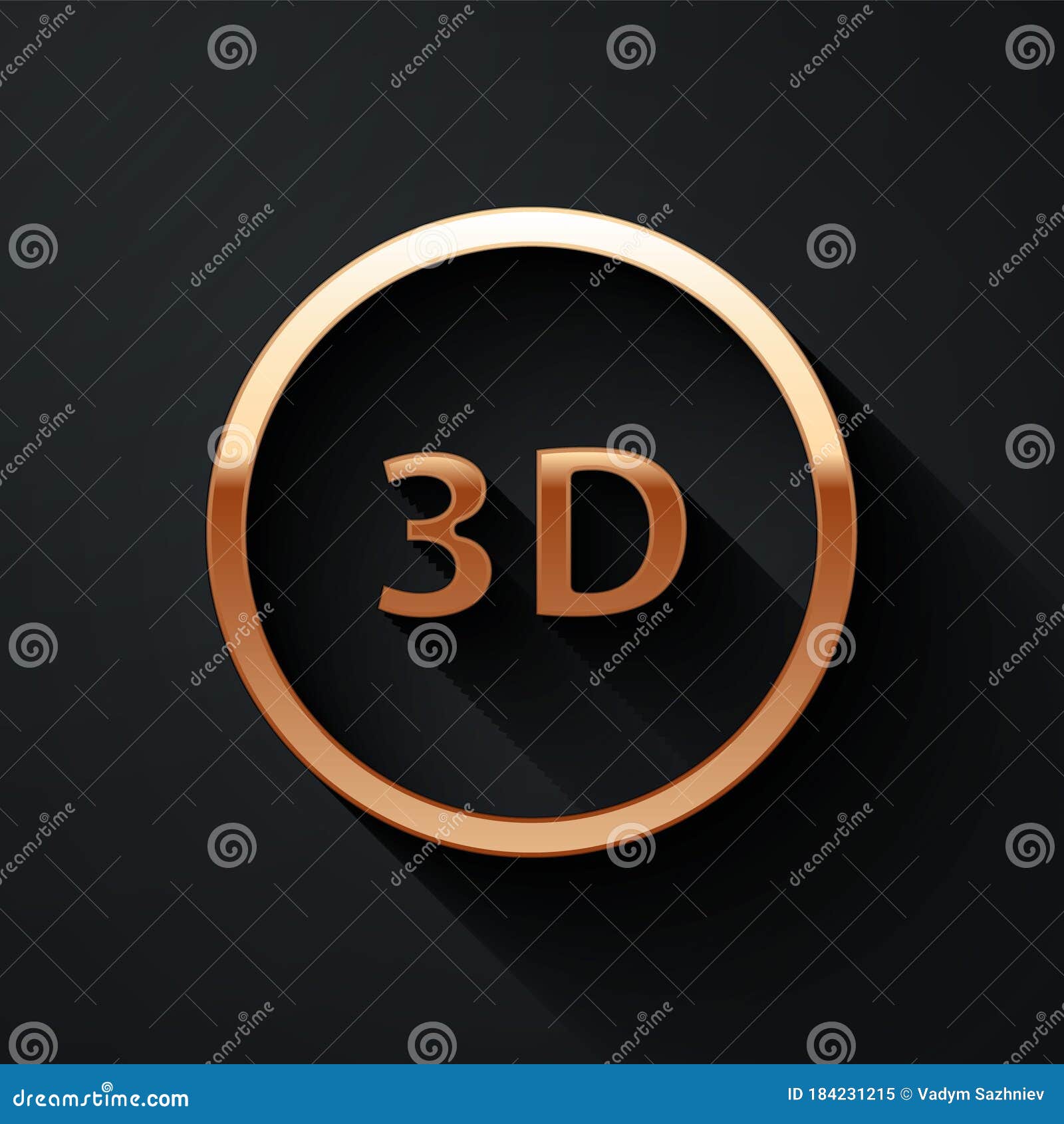 Gold 3D Word Icon Isolated on Black Background. Long Shadow Style ...