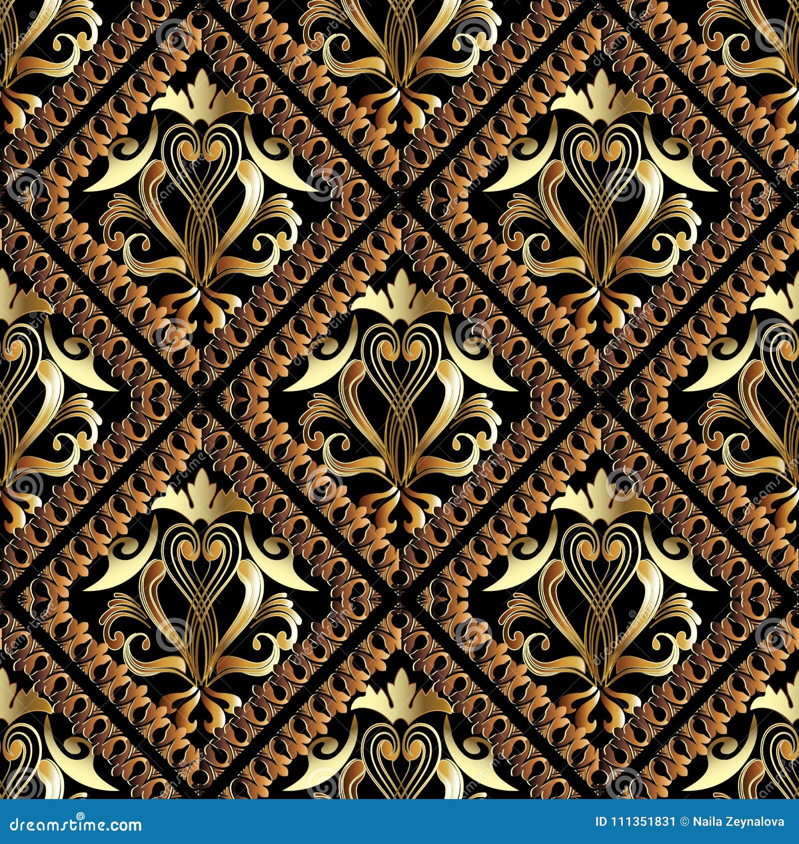 Gold Damask Vector Seamless Pattern. Geometric Background Wallpaper ...