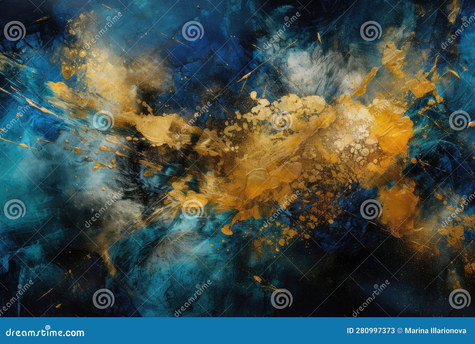 Gold and Dark Blue Paint on Canvas, Abstract Painted Background ...
