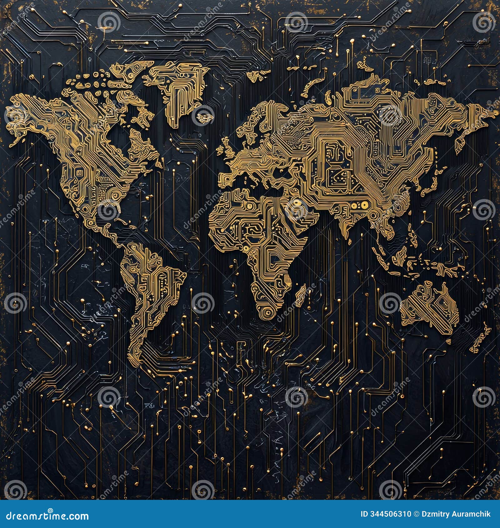 With Gold and Dark Tones, this Stylized World Map Design Features a ...