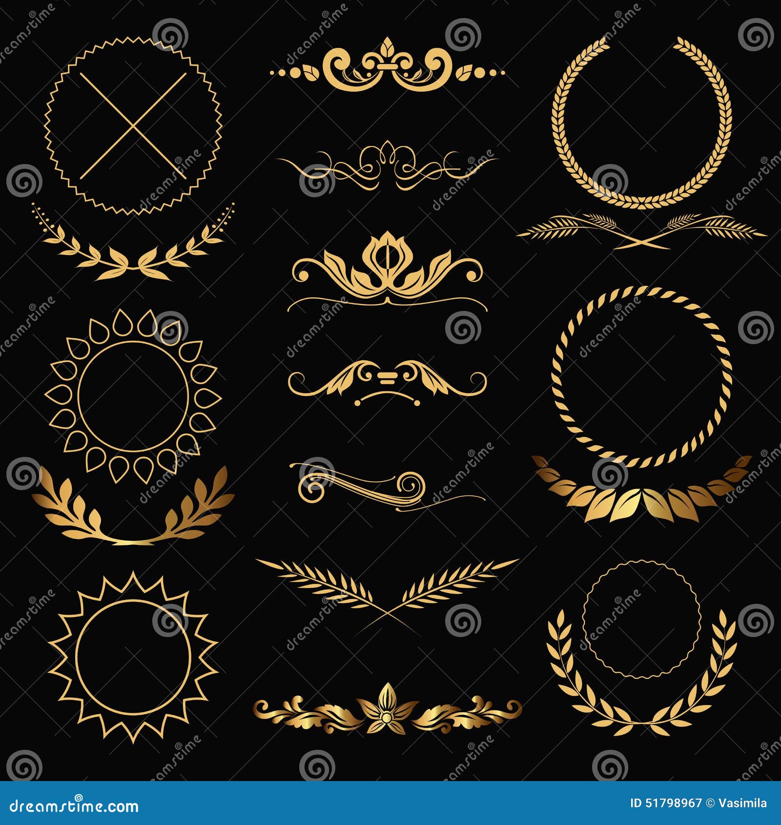 Gold decorations stock vector. Illustration of corner - 51798967