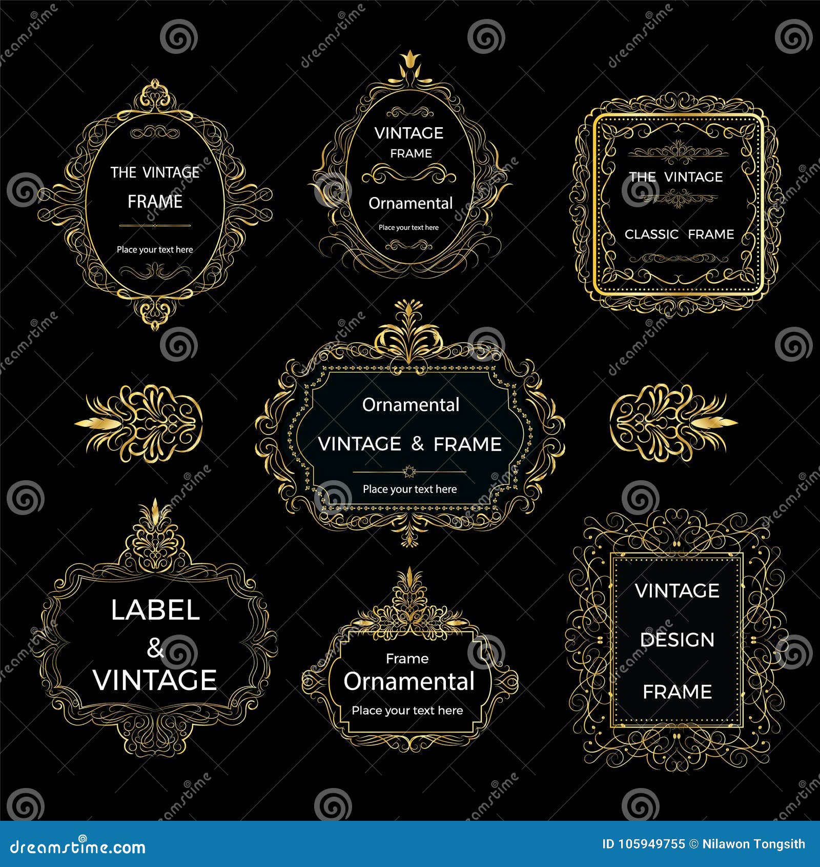 Gold Decorative Frame.Vintage Logo Templates Vector. Stock Vector ...