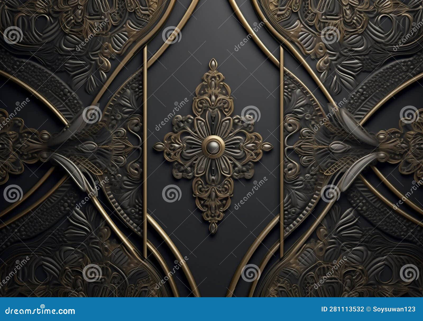 Gold Decorative Pattern with Pattern Black and Gold Generative a Stock ...
