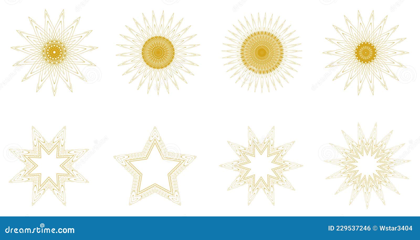 Gold Decorative Stars in Various Shapes. Vector Illustration Stock ...