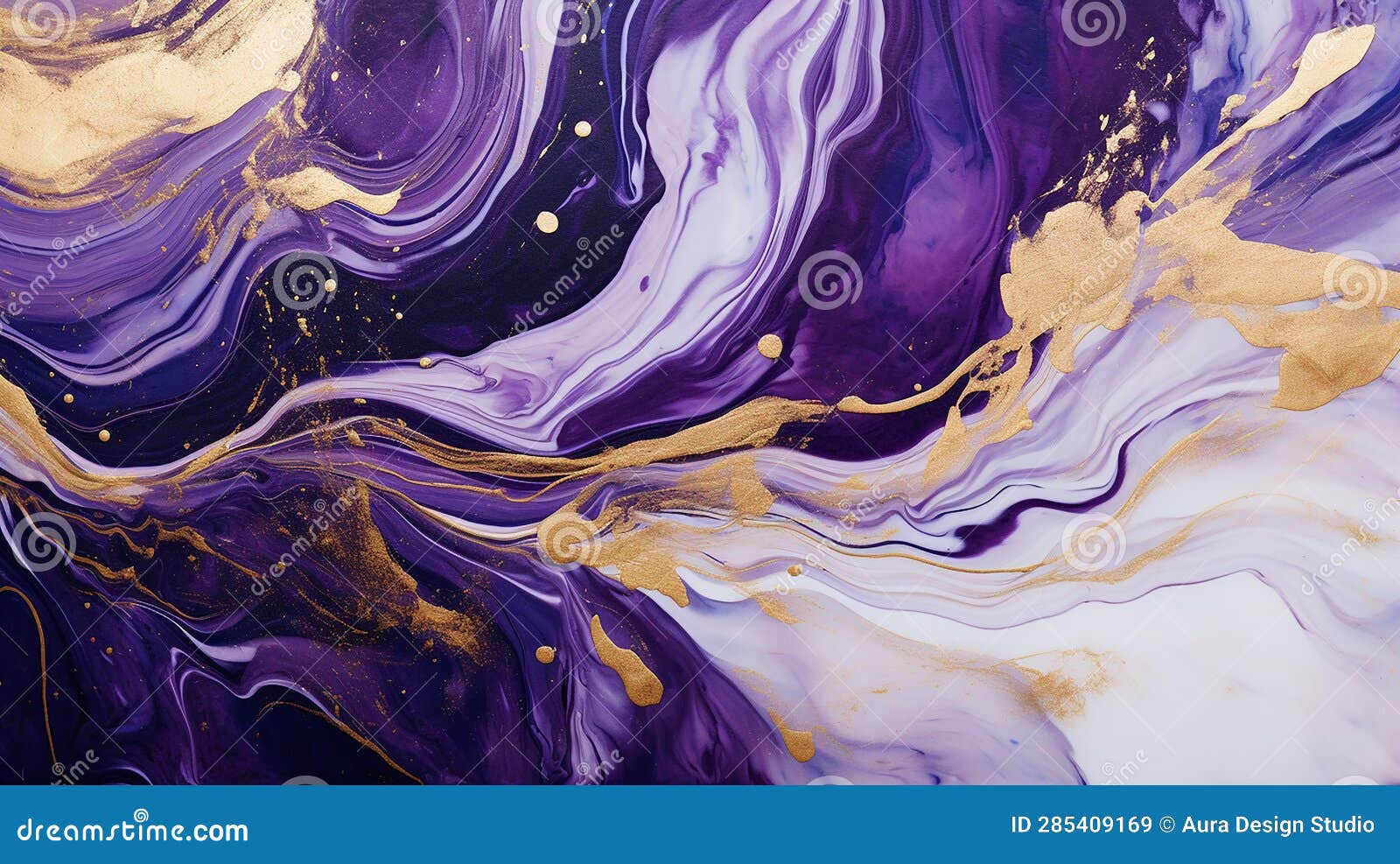 Gold and Deep Purple Overflowing Colors. Mixed Paints for Posters or ...