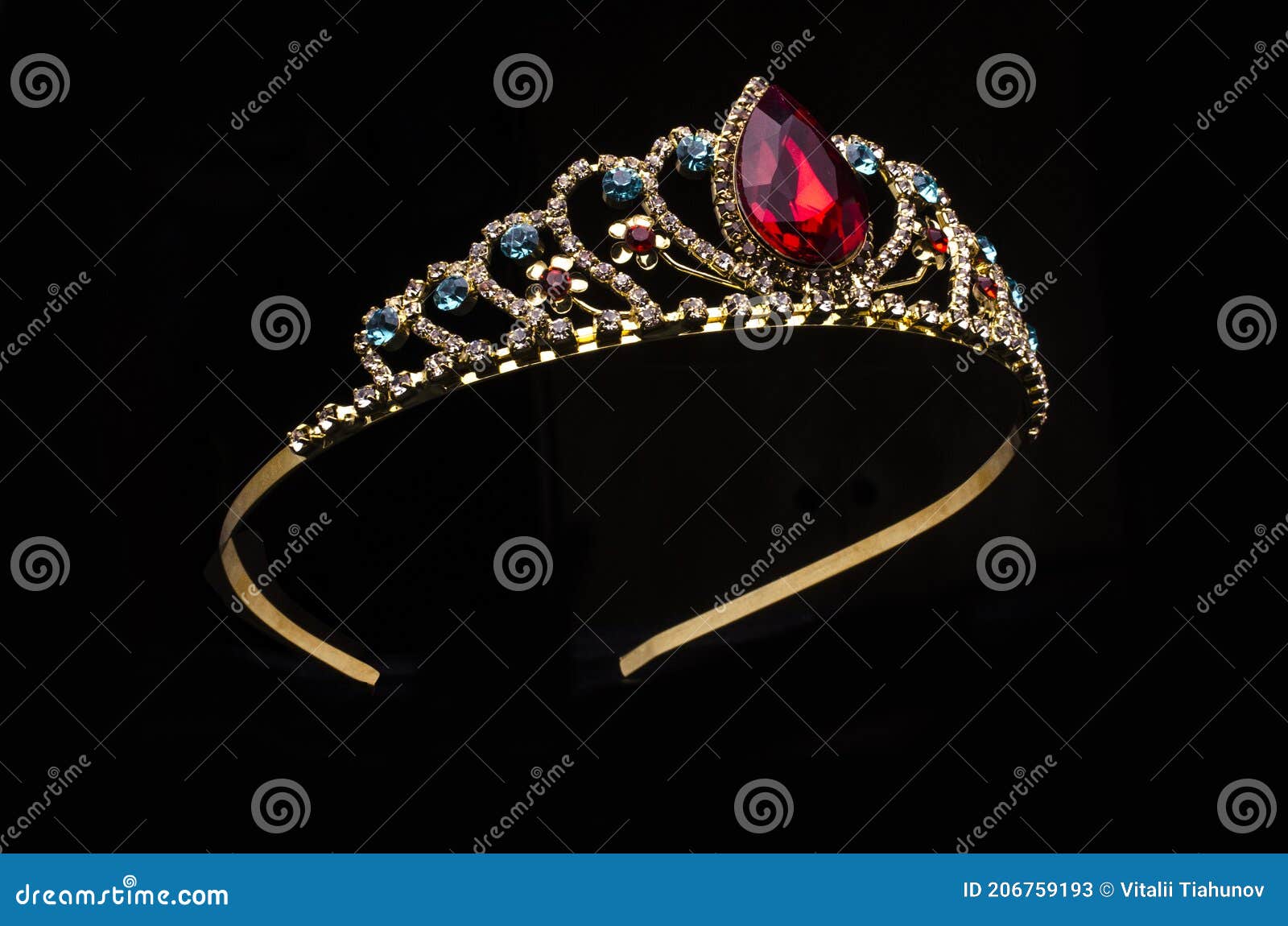 Gold Diadem with Red Ruby Stone Isolated on Black Stock Image - Image ...