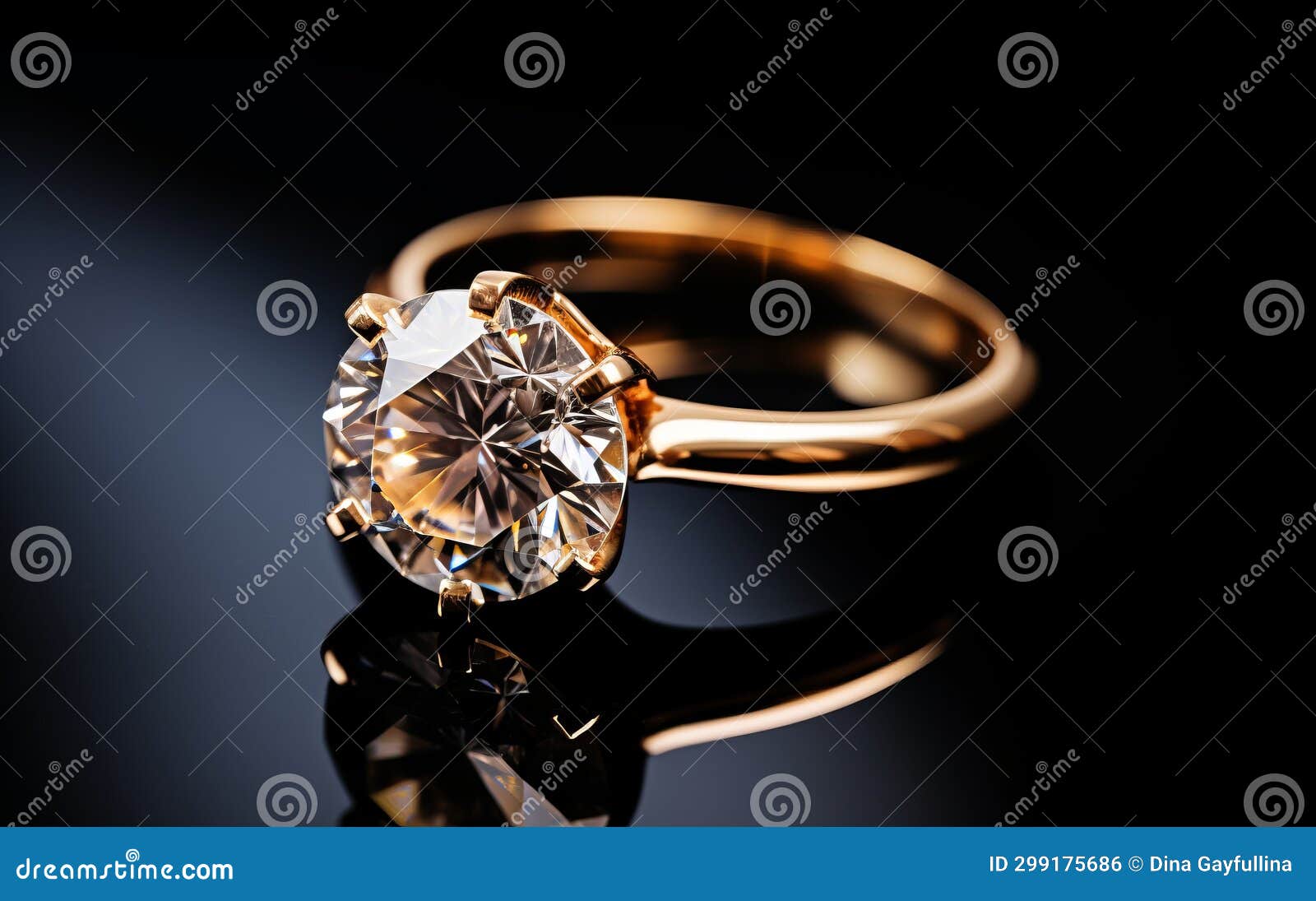 Gold Diamond Ring on Black Background Stock Photo - Image of love ...