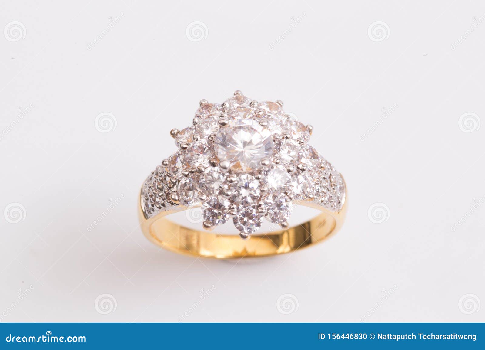 Gold Diamond Ring on White Background Stock Photo - Image of female ...