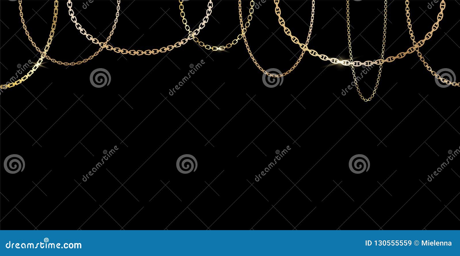 Gold Different Chains Hanging on a Black Background. Vector. Stock ...