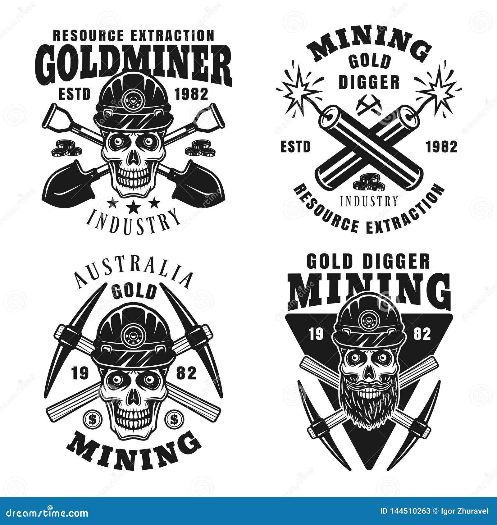 Gold Digging, Resource Extraction Vector Emblems Stock Vector ...