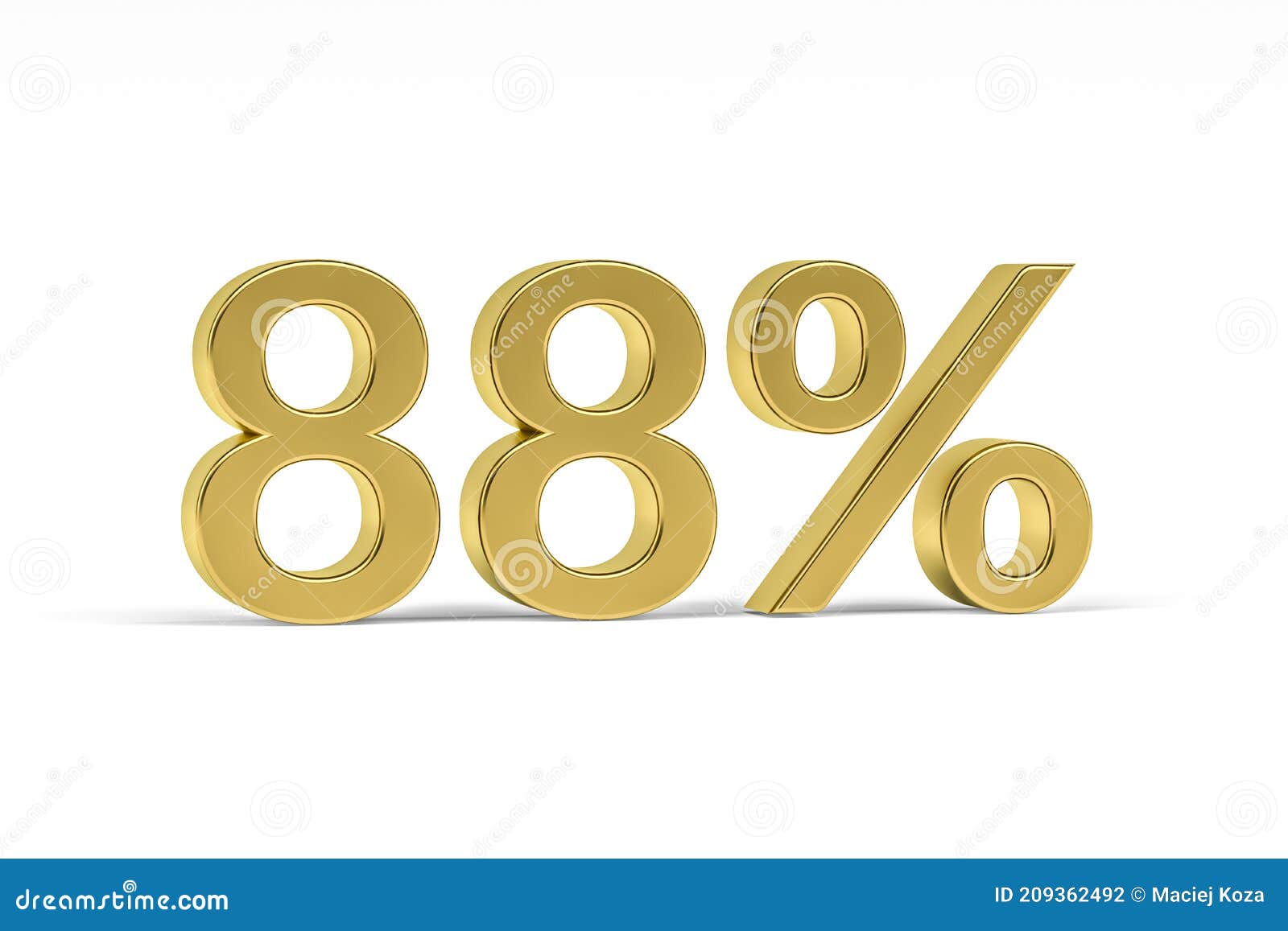 Gold Digit Eighty Eight with Percent Sign - 88 Isolated on White Stock ...