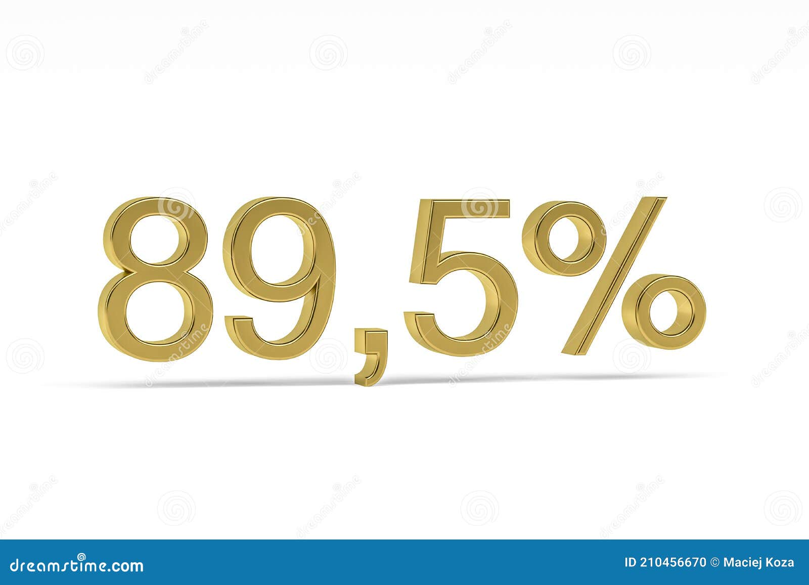 Gold Digit Eighty-nine Point Five with Percent Sign - 89,5 Isolated on ...