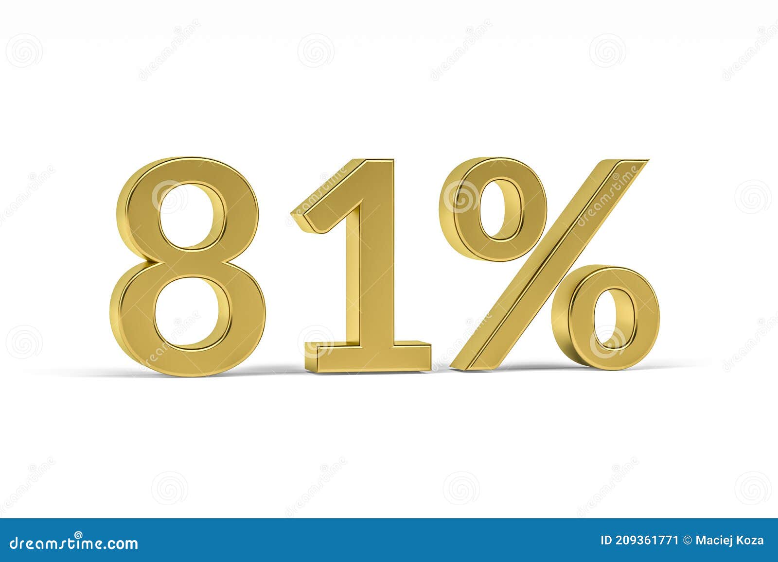 Gold Digit Eighty One with Percent Sign - 81 Isolated on White Stock ...