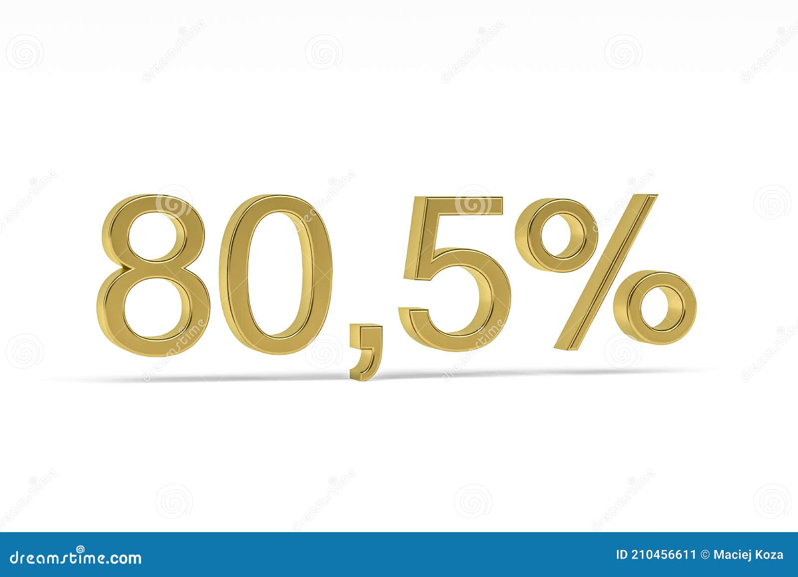 Gold Digit Eighty Point Five with Percent Sign - 80,5 Isolated on White ...