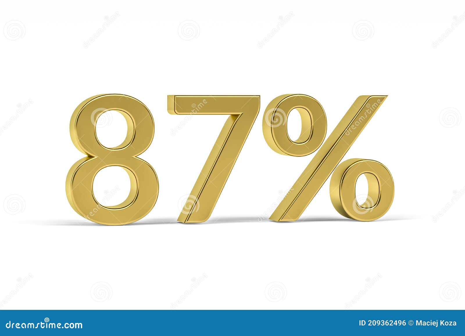 Gold Digit Eighty Seven with Percent Sign - 87 Isolated on White Stock ...