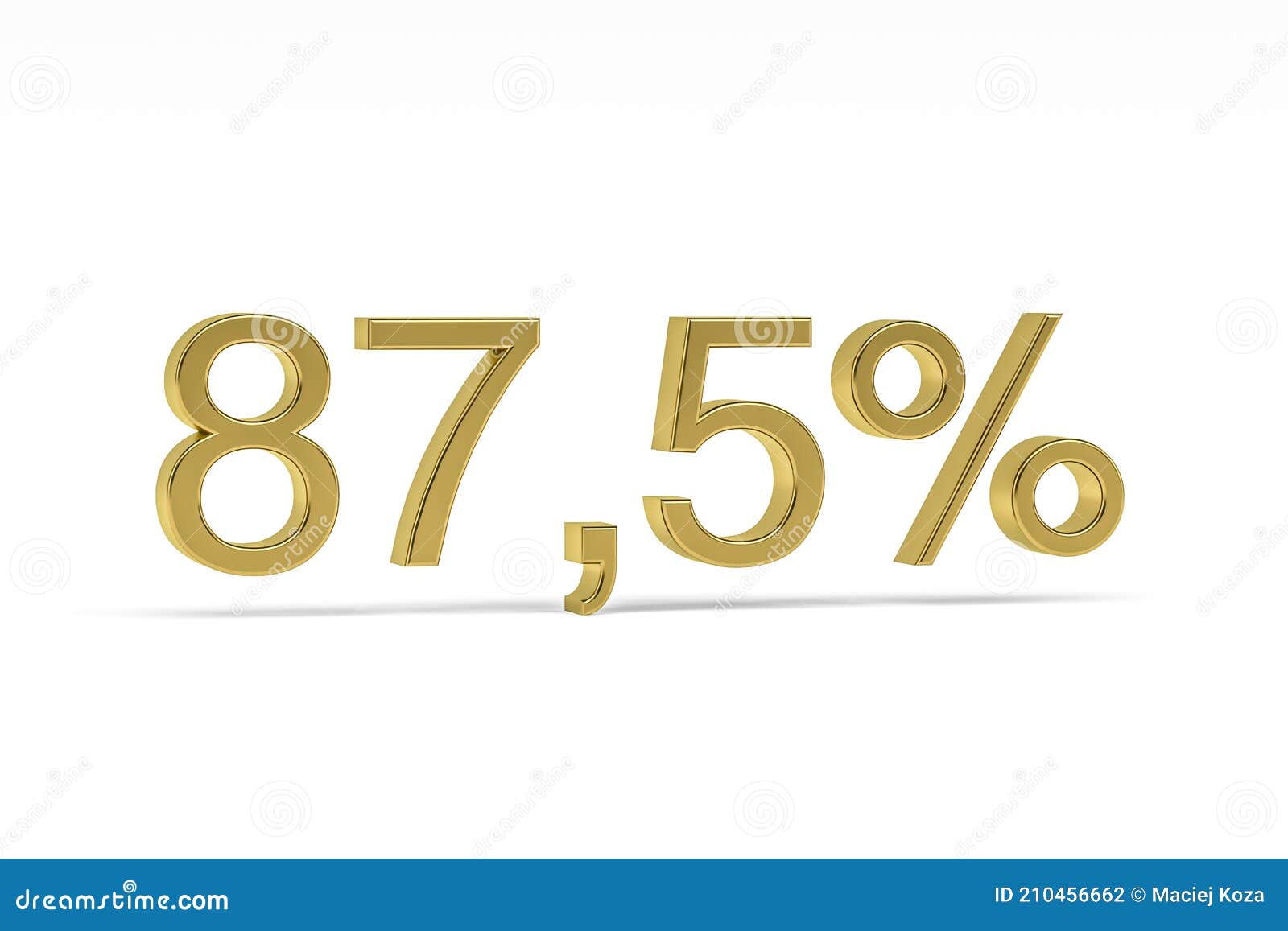 Gold Digit Eighty-seven Point Five with Percent Sign - 87,5 Isolated on ...
