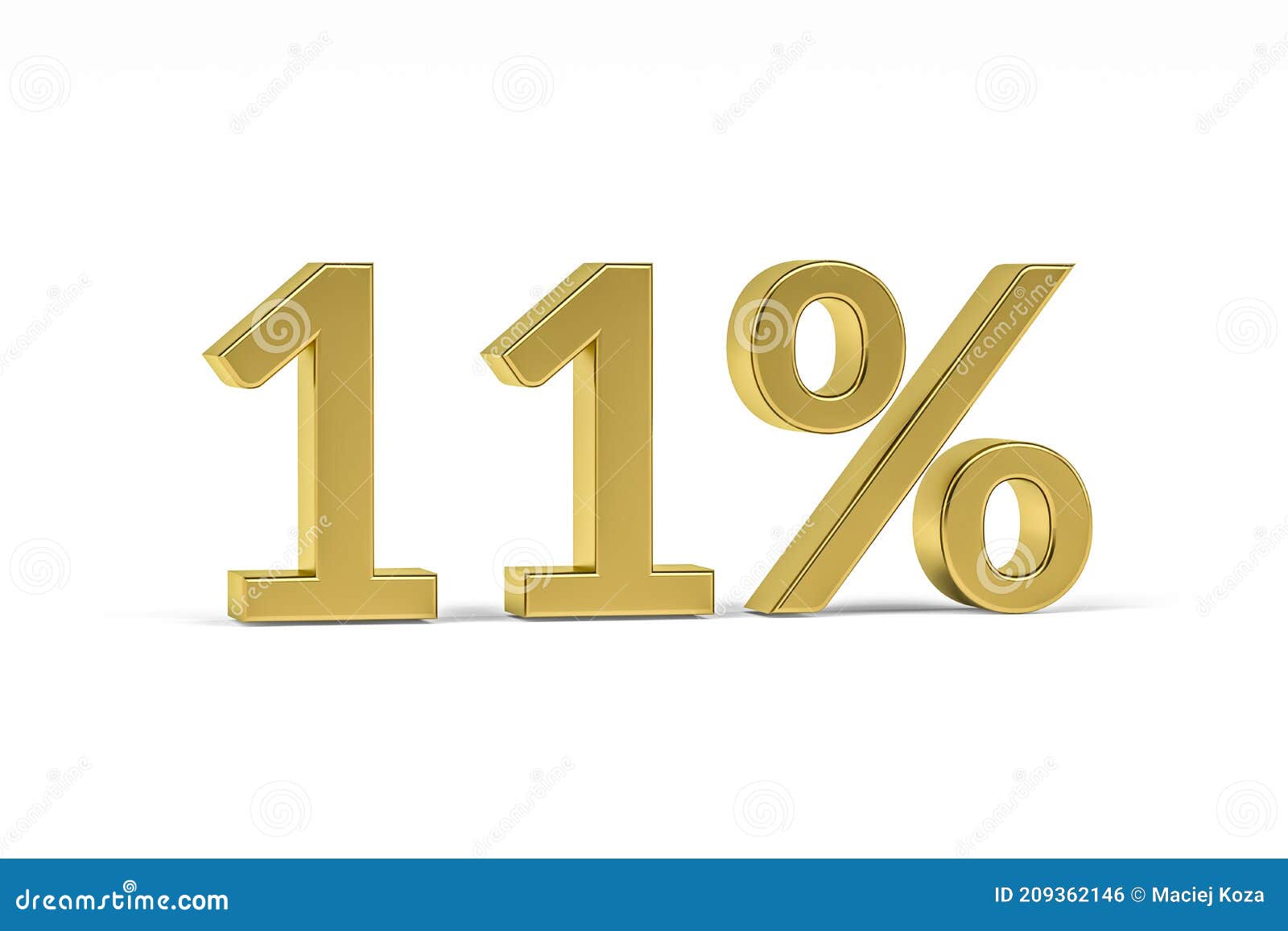 Gold Digit Eleven with Percent Sign - 11 Isolated on White Stock ...