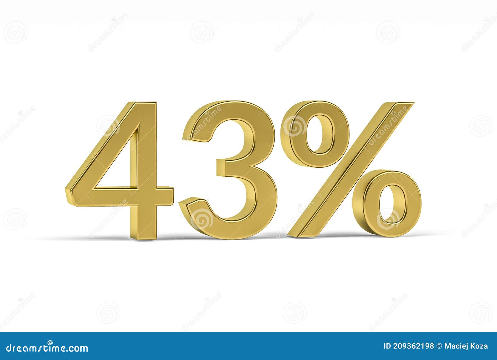 Gold Digit Forty Three with Percent Sign - 43 Isolated on White Stock ...
