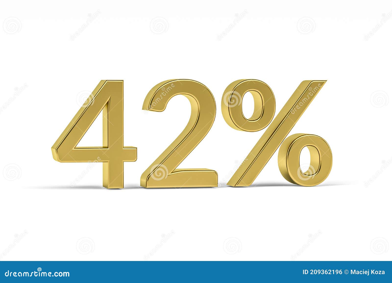 Gold Digit Forty Two with Percent Sign - 42 Isolated on White Stock ...