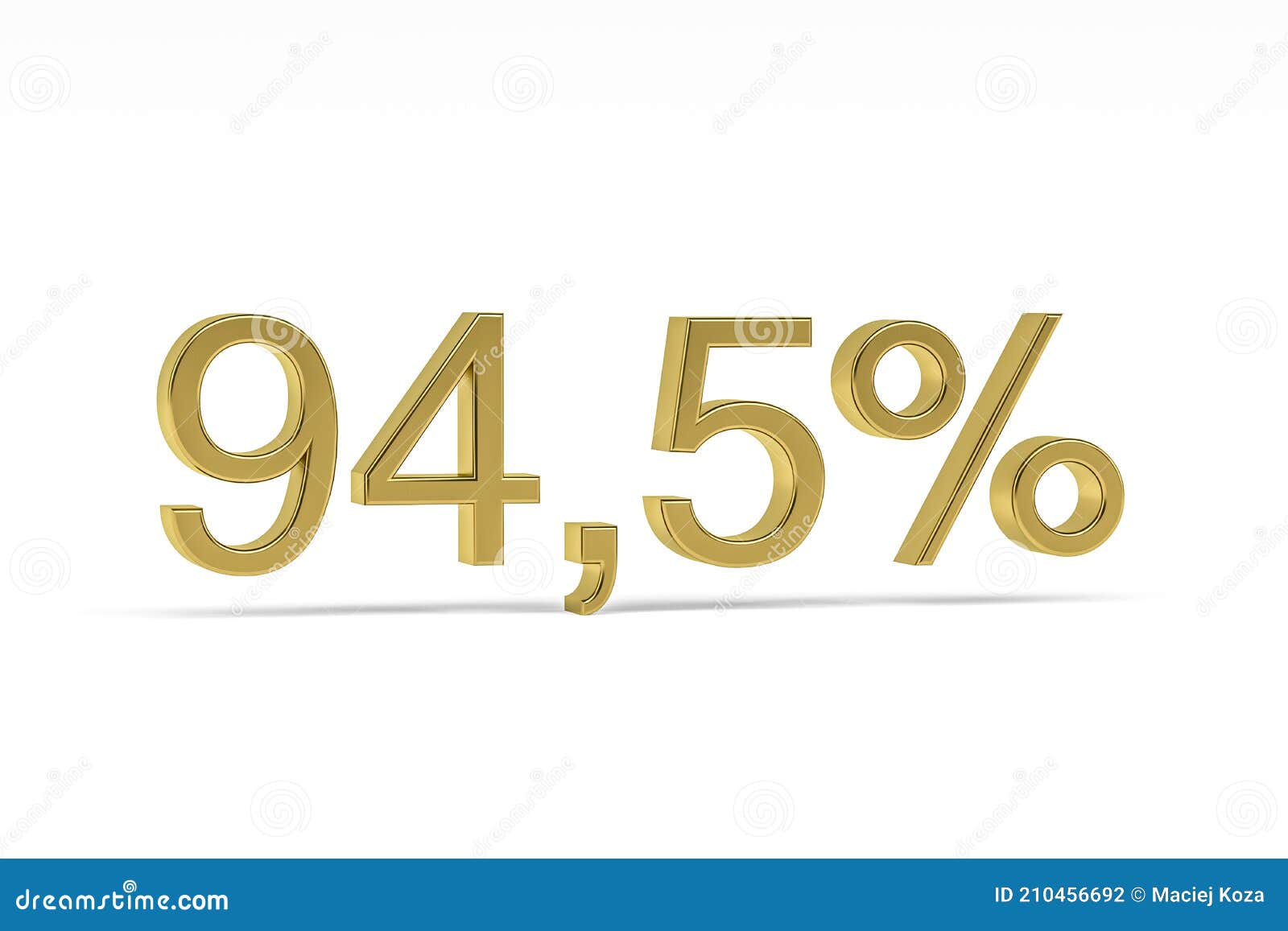 Gold Digit Ninety Four Point Five with Percent Sign - 94,5 Isolated on ...