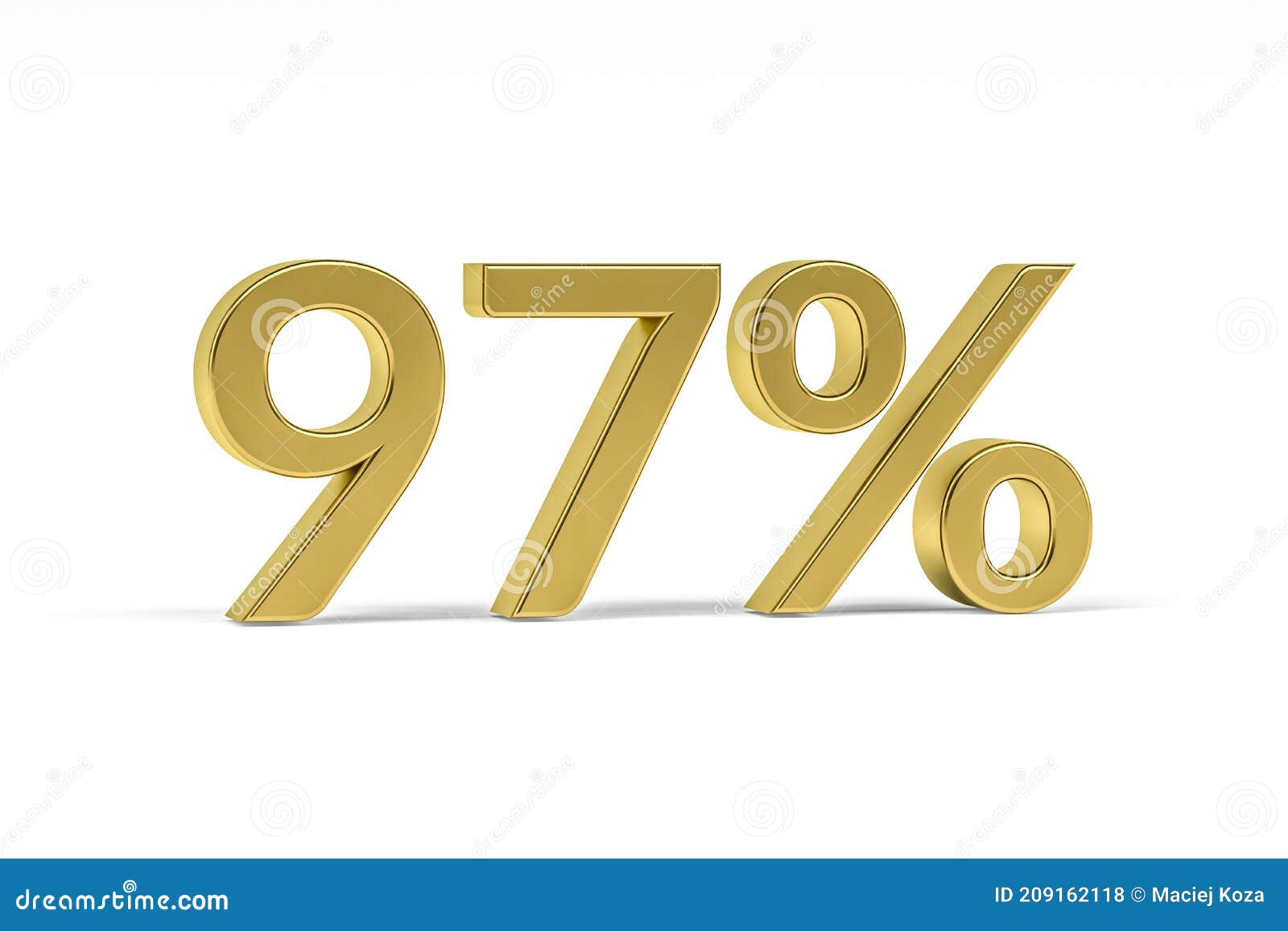 Gold Digit Ninety Seven with Percent Sign - 97 Isolated on White Stock ...