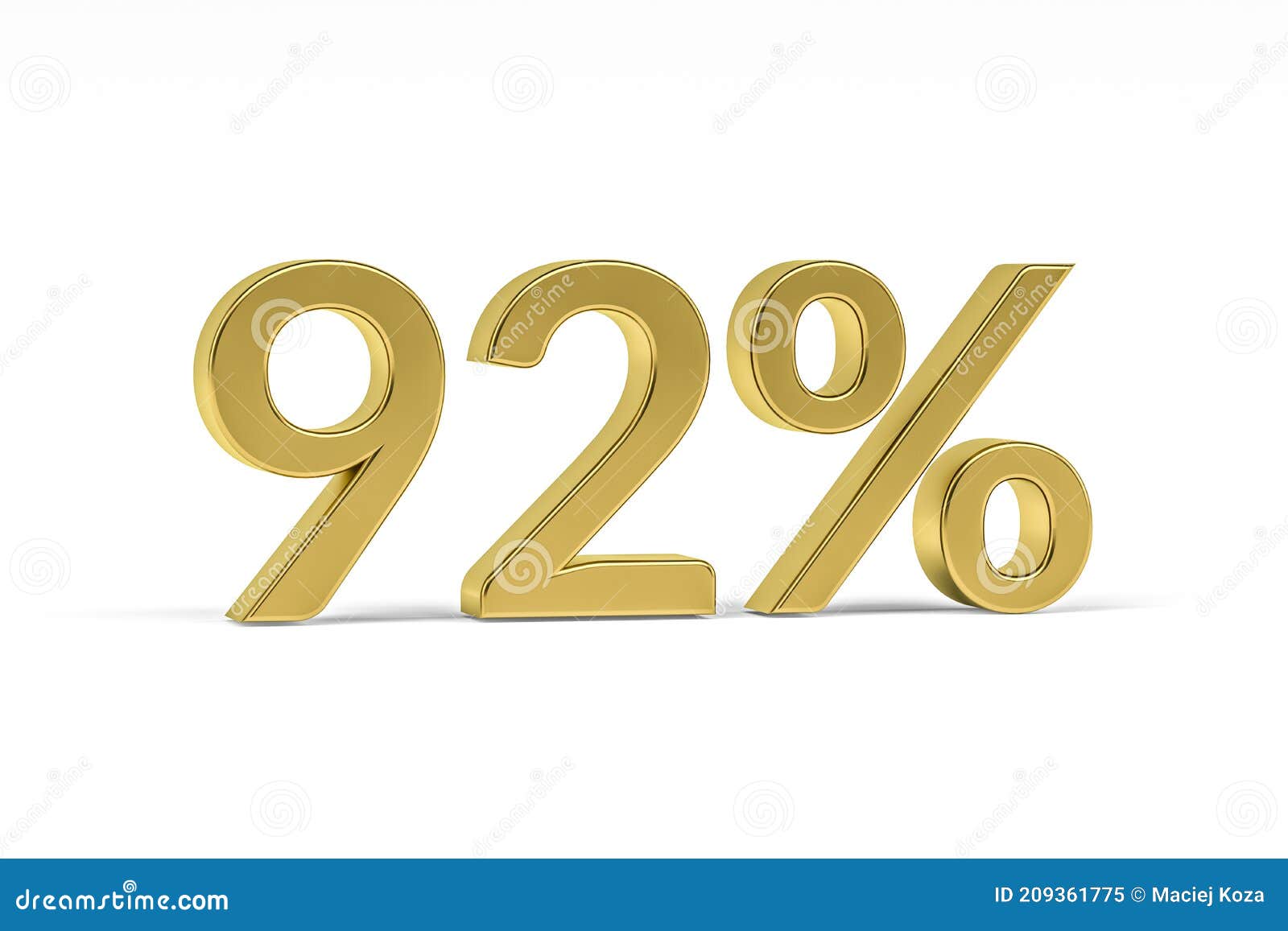 Gold Digit Ninety Two with Percent Sign - 92 Isolated on White Stock ...
