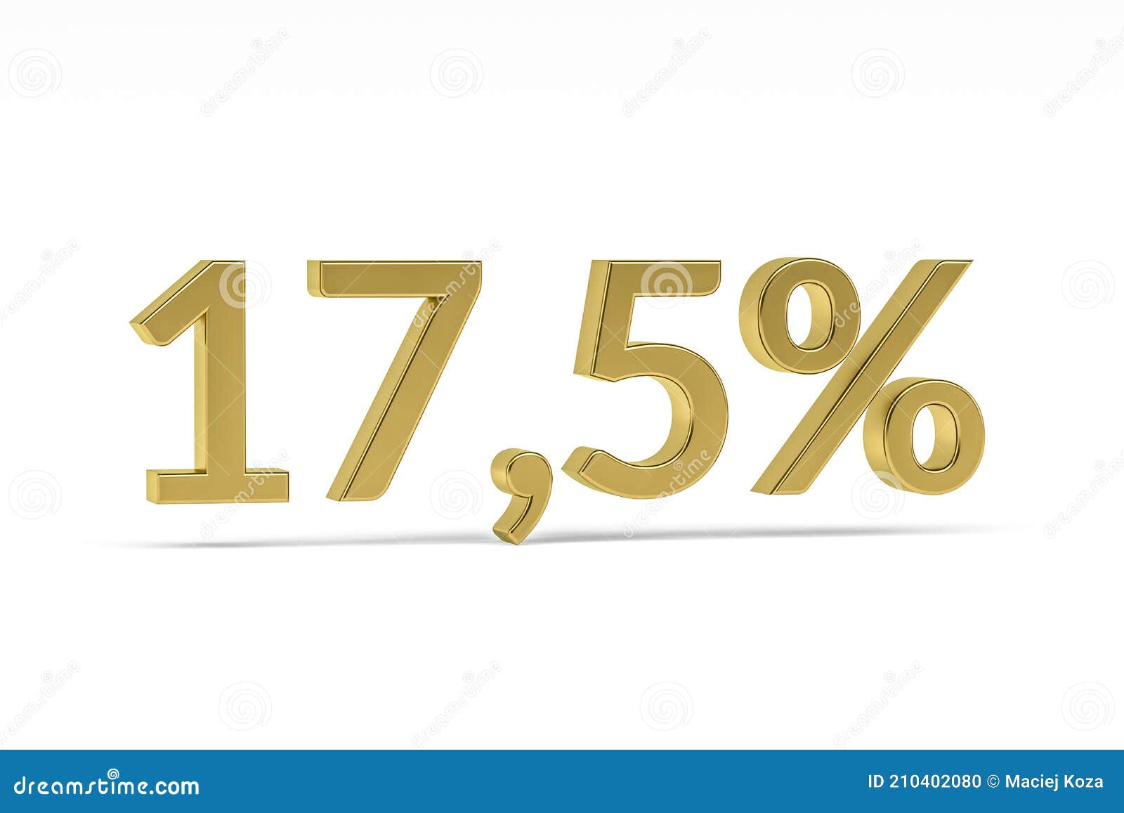 Gold Digit Seventeen Point Five with Percent Sign - 17,5 Isolated on ...